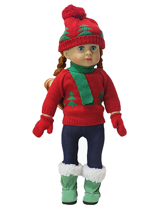 Red and Green Christmas Tree Sweater Outfit for 18inch Dolls 5pc Set ...