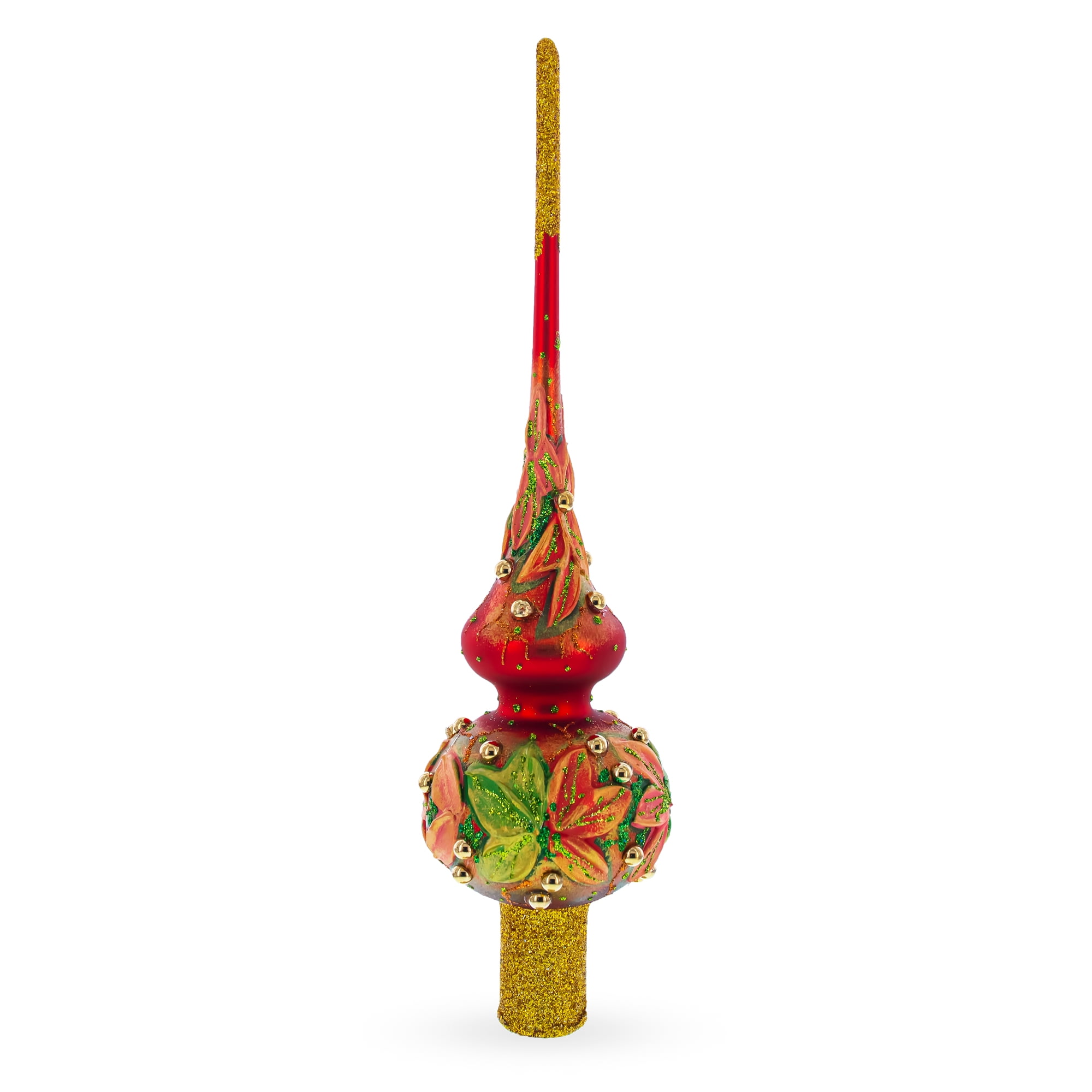 Red and Green Leaves on Red Glass Tree Topper - Walmart.com