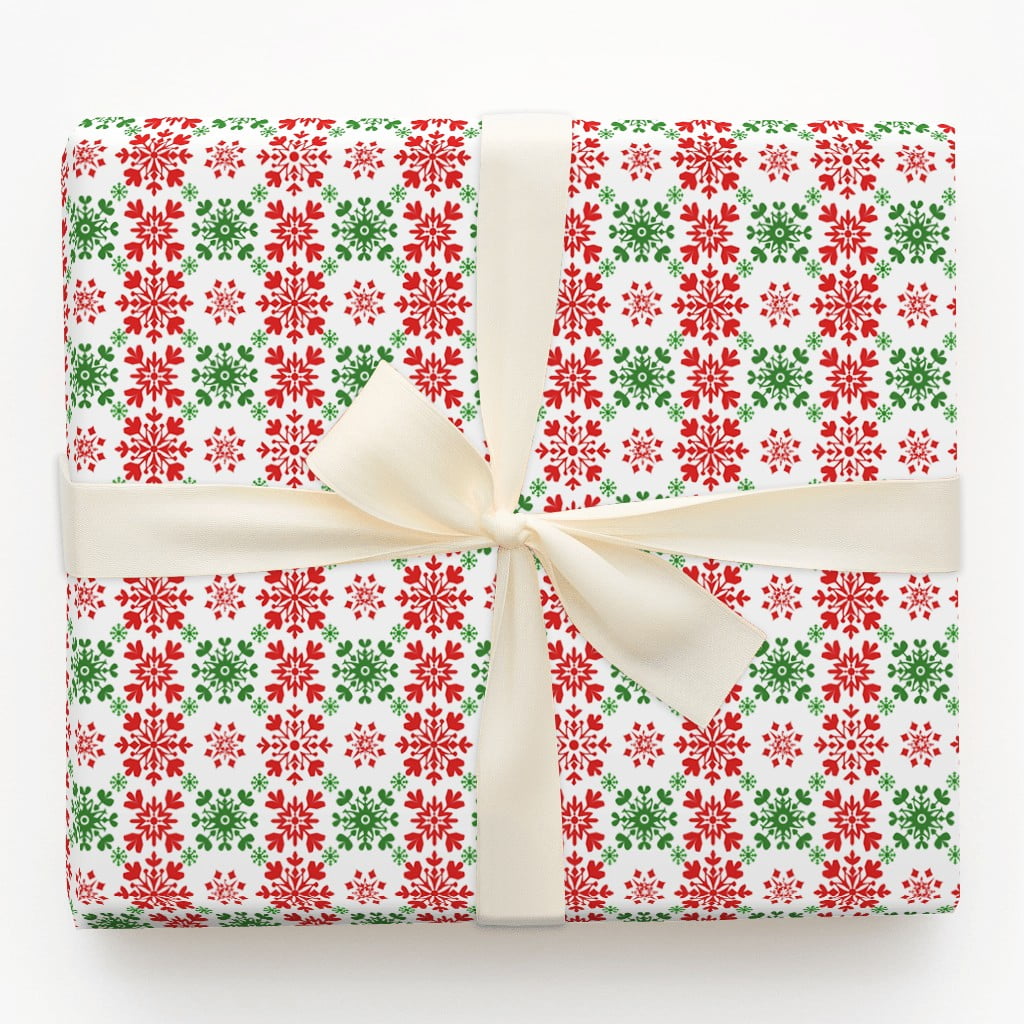 Red and Green Snowflake Pattern Christmas Wrapping Paper - Walmart.com