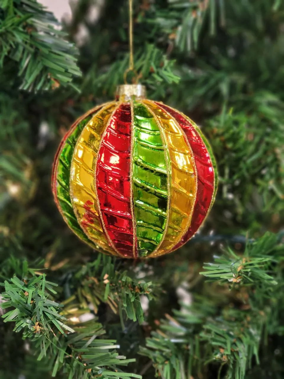 Red and Green Striped Ball Glass Christmas Ornament F07M7-35-LH76-23094 ...