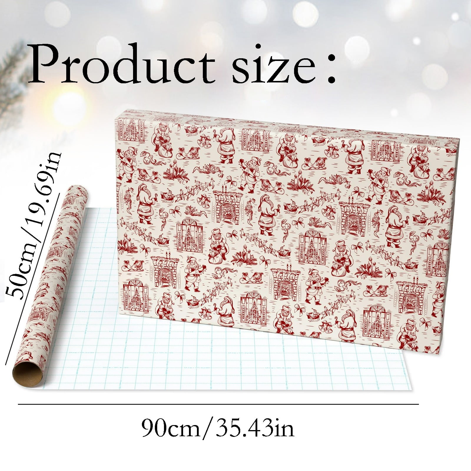 Red and Ivory Vintage Toile Art Christmas Wrapping Paper, 19.69"x35.43 ...