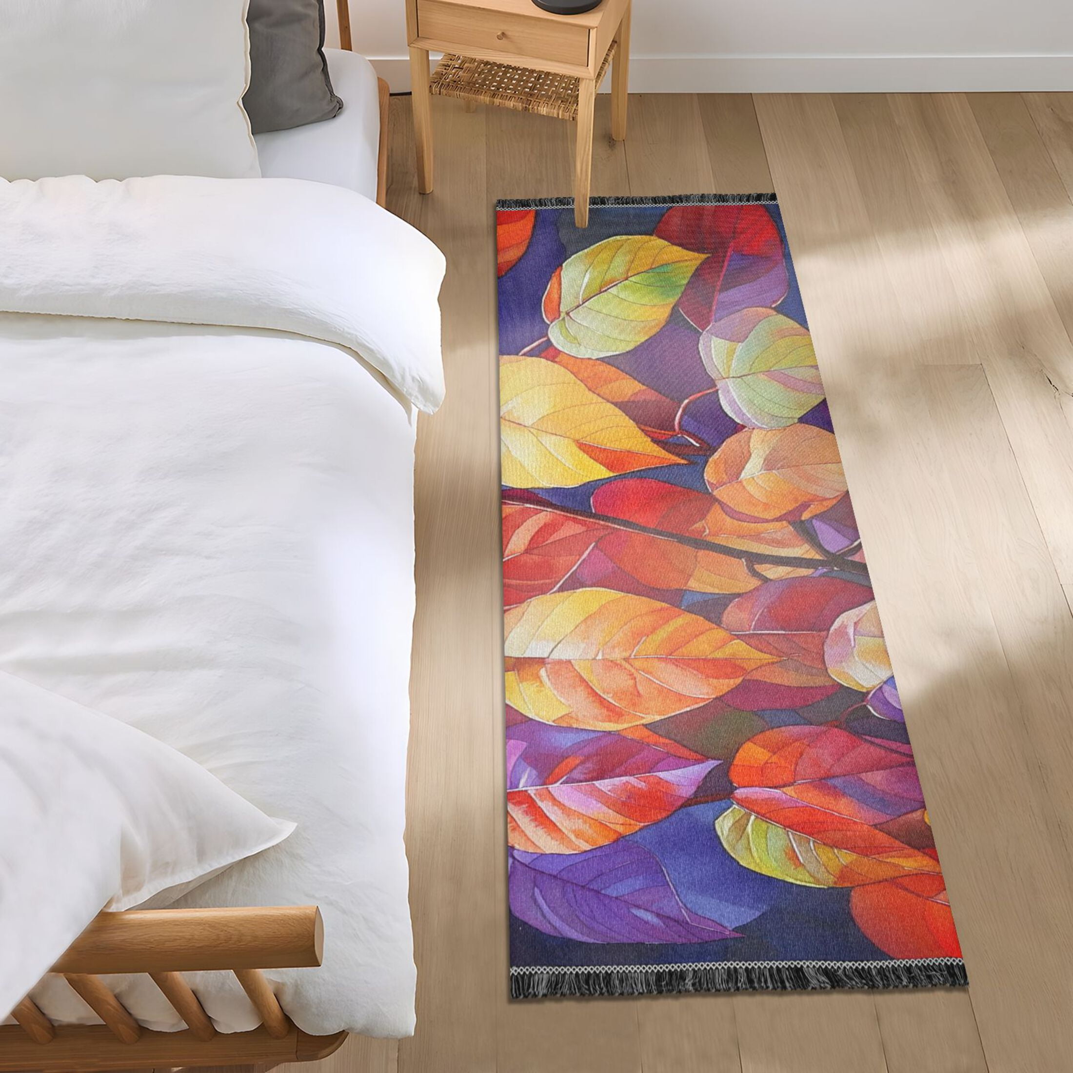 Red and Orange Autumn Leaves Bedroom Runner Rug 2'x 6' Non Slip Carpet ...
