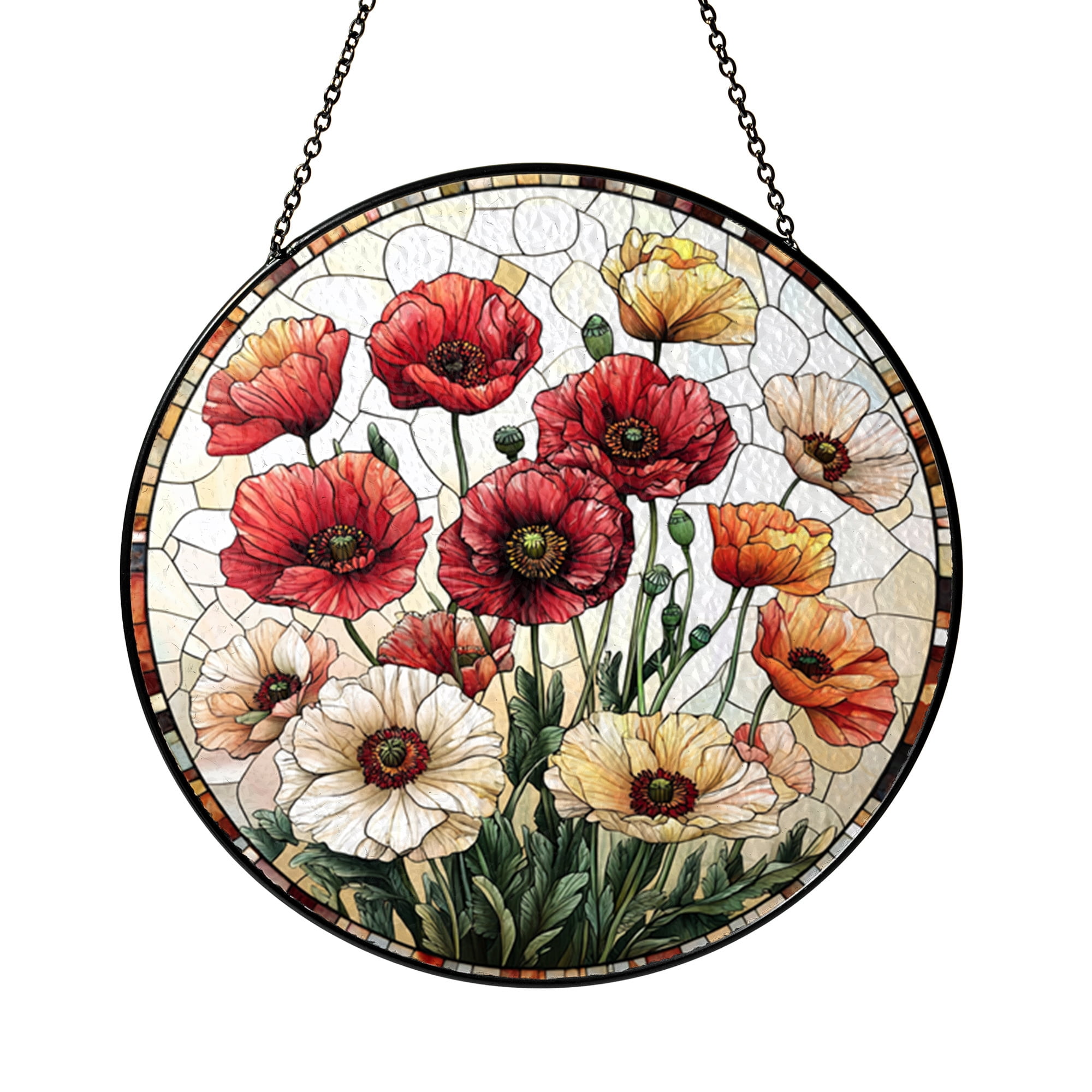 Red and Orange Poppy Flower Stained Glass Suncatcher – Floral Window ...