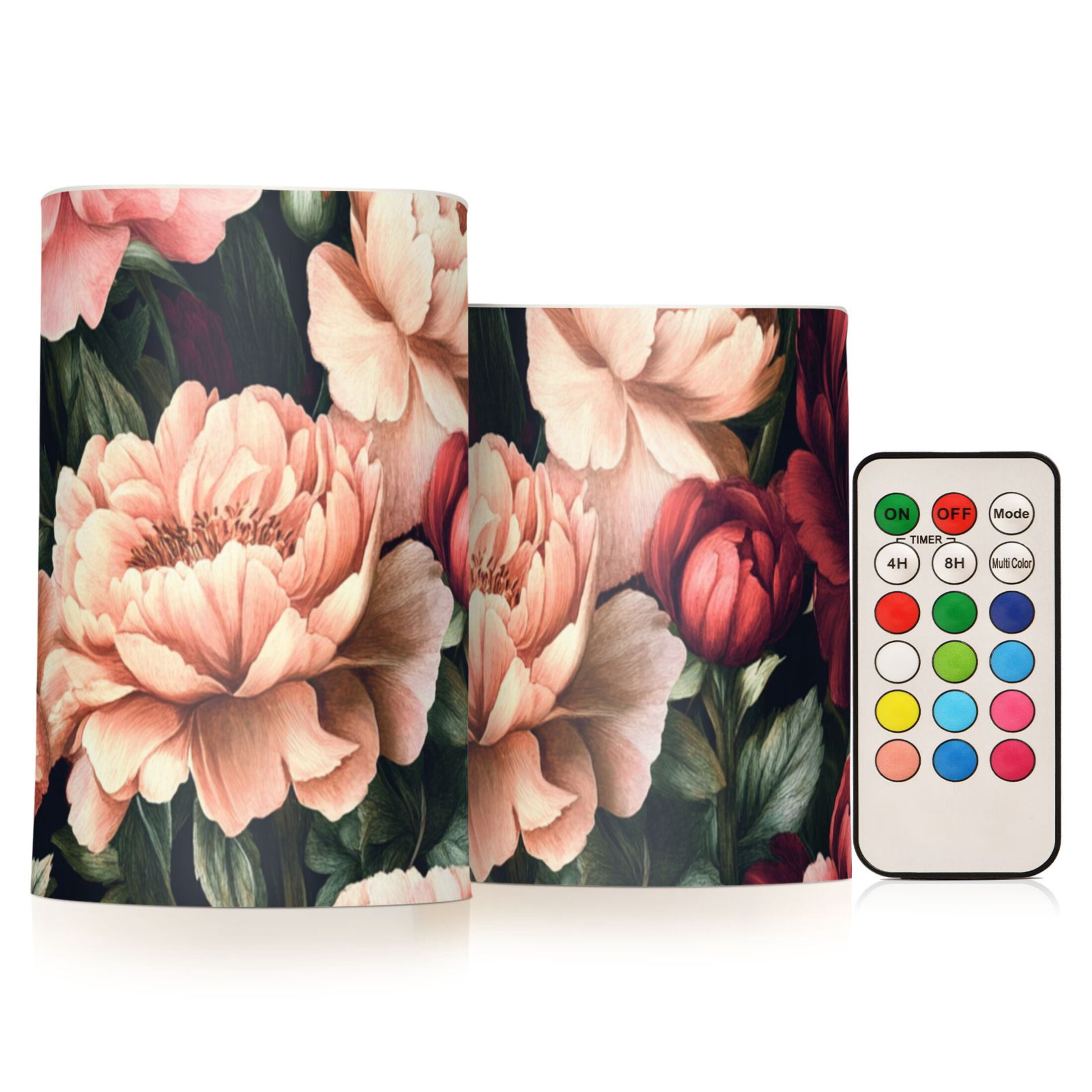 Red and Pink Flowers Flickering Flameless Candles Battery Operated with ...
