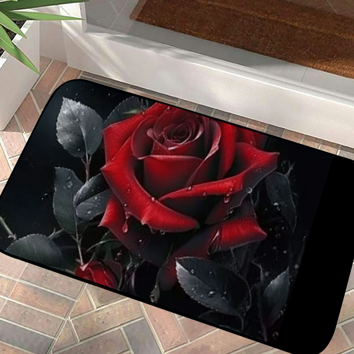 Red and Roses Print Doormat,Entry Mat/Garage, Patio Entrance Mat ...