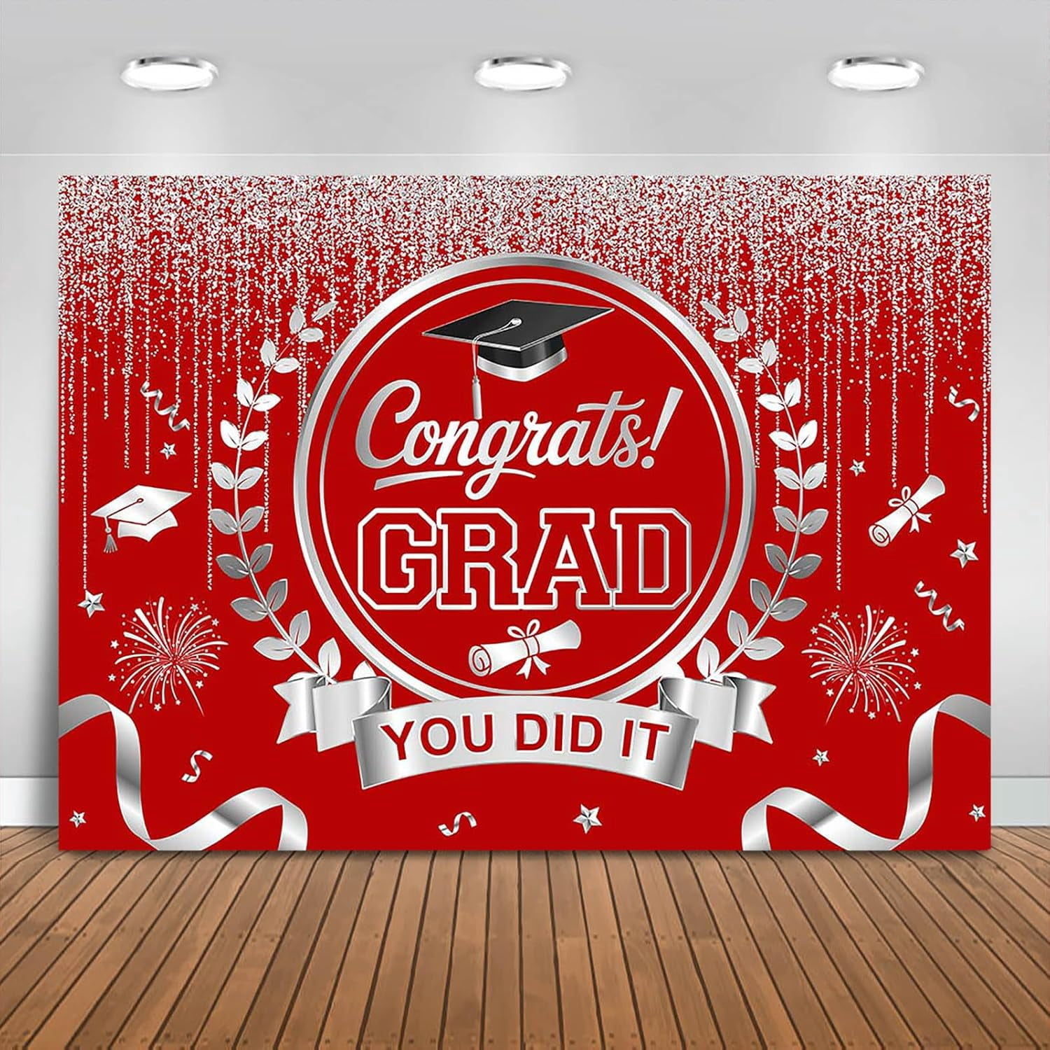 Red and Silver Graduation Backdrop Congrats Grad Background ...