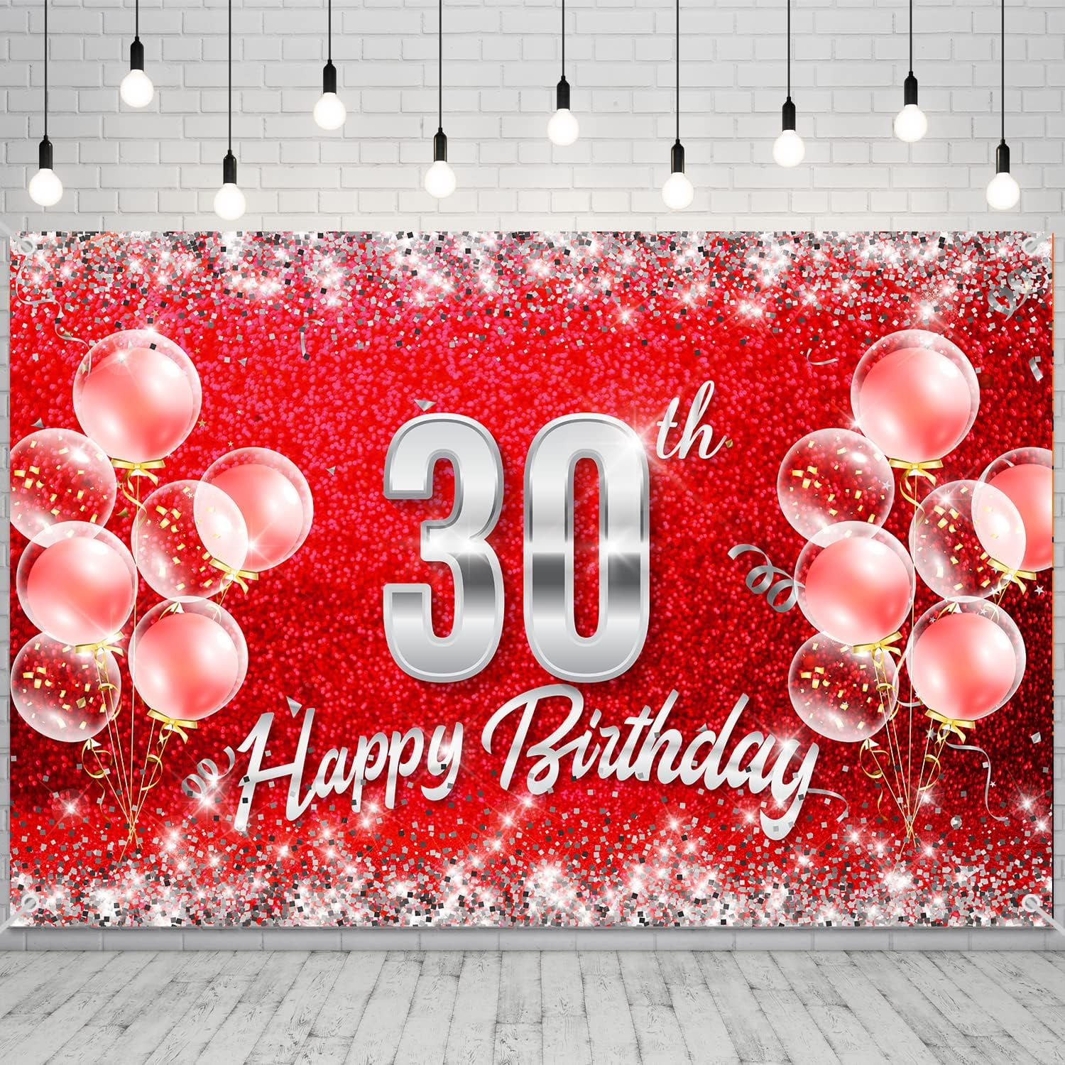 Red and Silver Happy 30th Birthday Backdrop Banner Decorations for ...