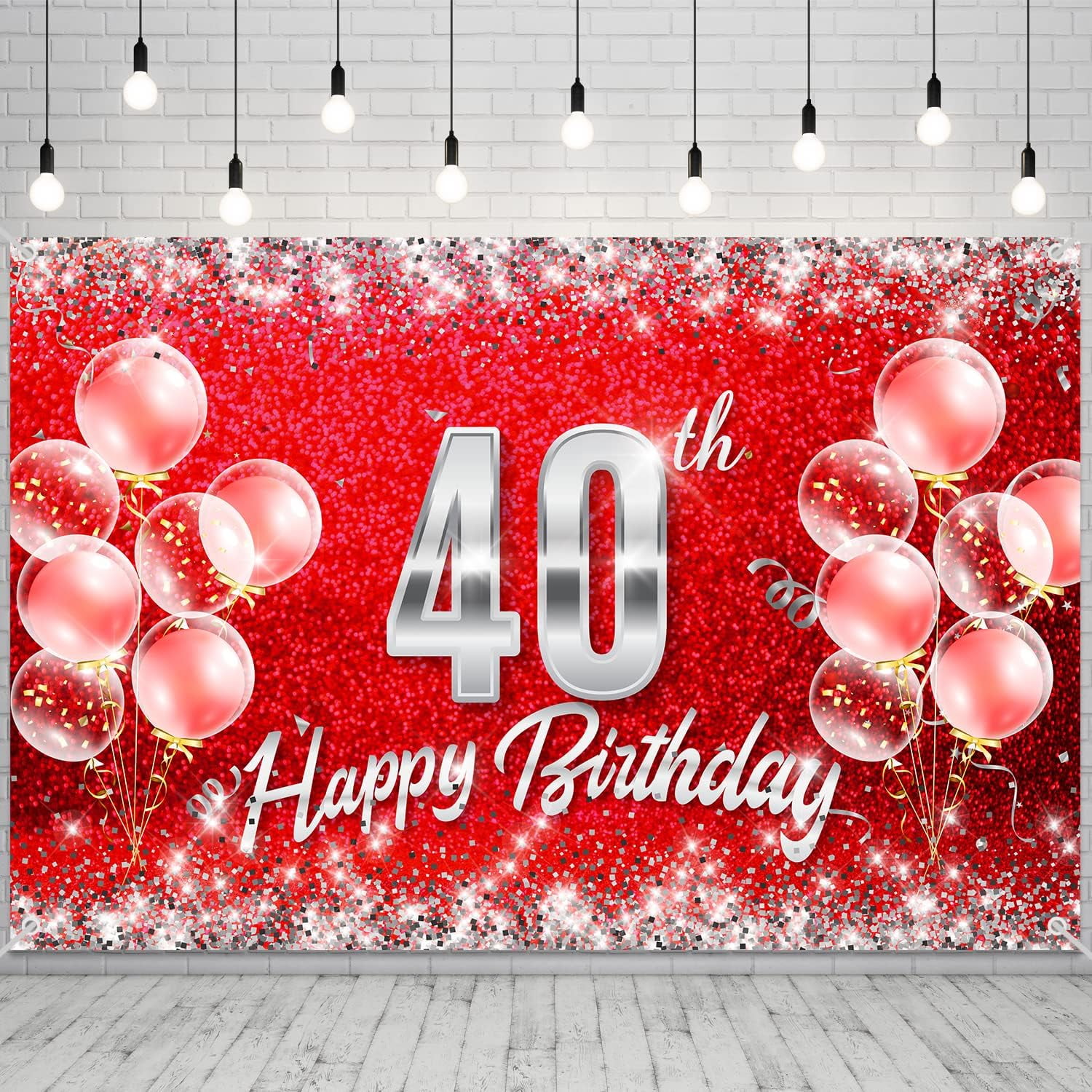 Red and Silver Happy 40th Birthday Backdrop Banner Decorations for ...