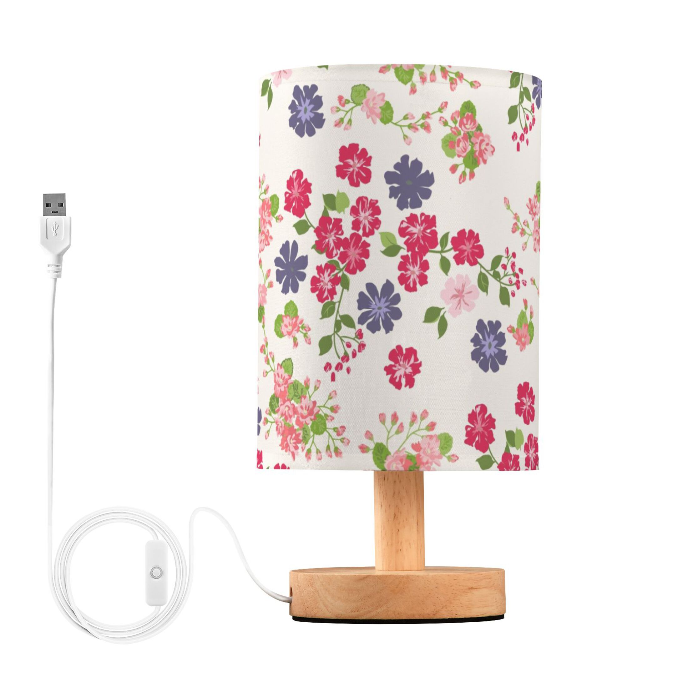 Red and Small Floral Flowers Blue Pattern Bedside Table Lamp LED Warm ...