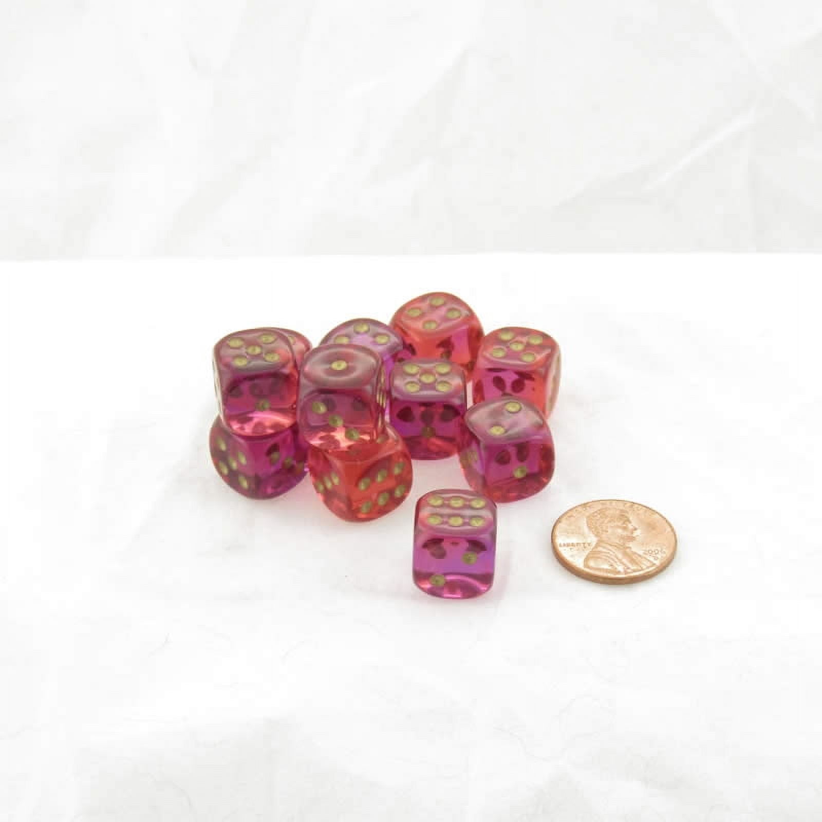 Red and Violet Gemini Translucent Dice with Gold Colored Pips D6 12mm ...