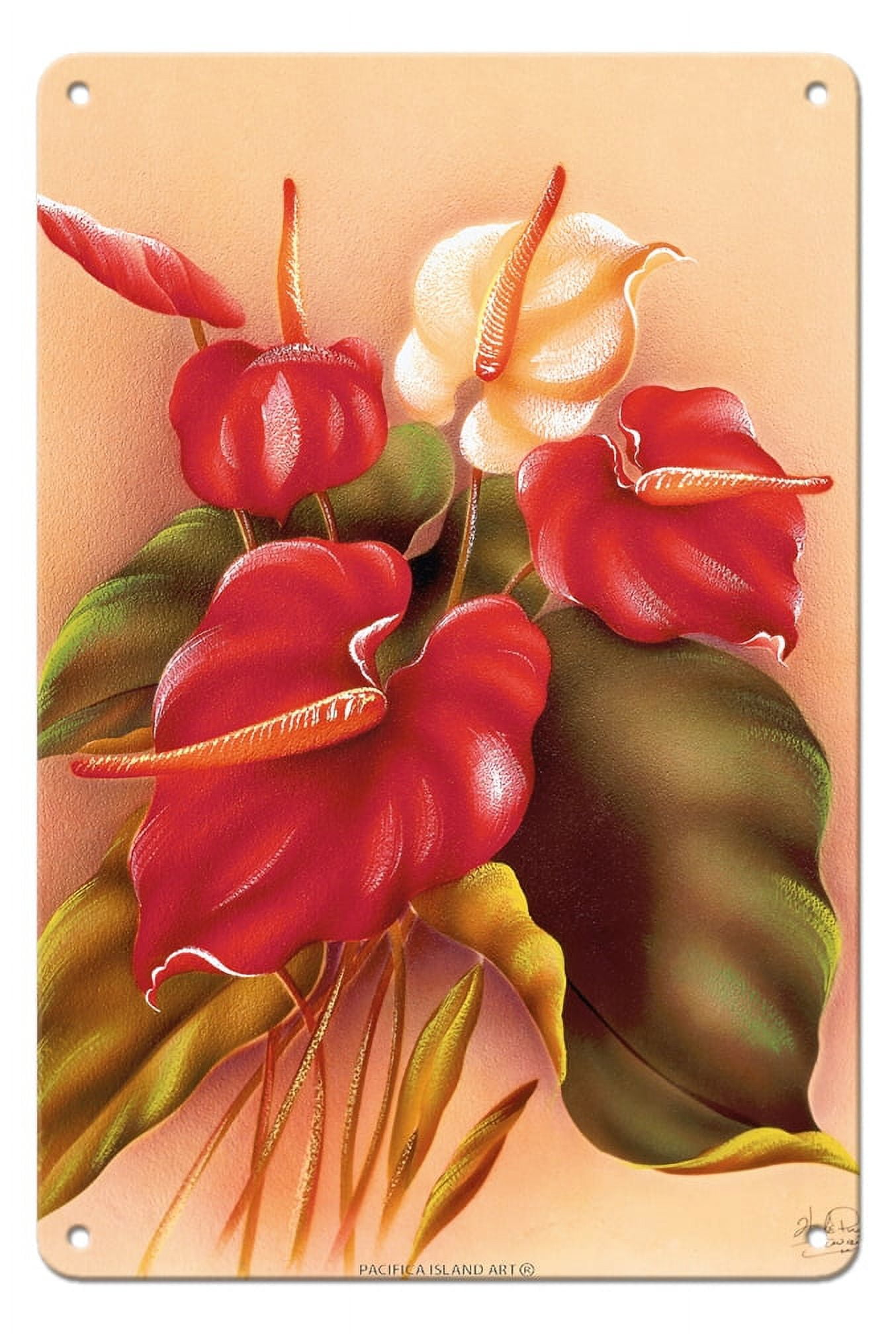 Red and White Anthuriums Flowers - Vintage Hawaiian Airbrush Art by ...