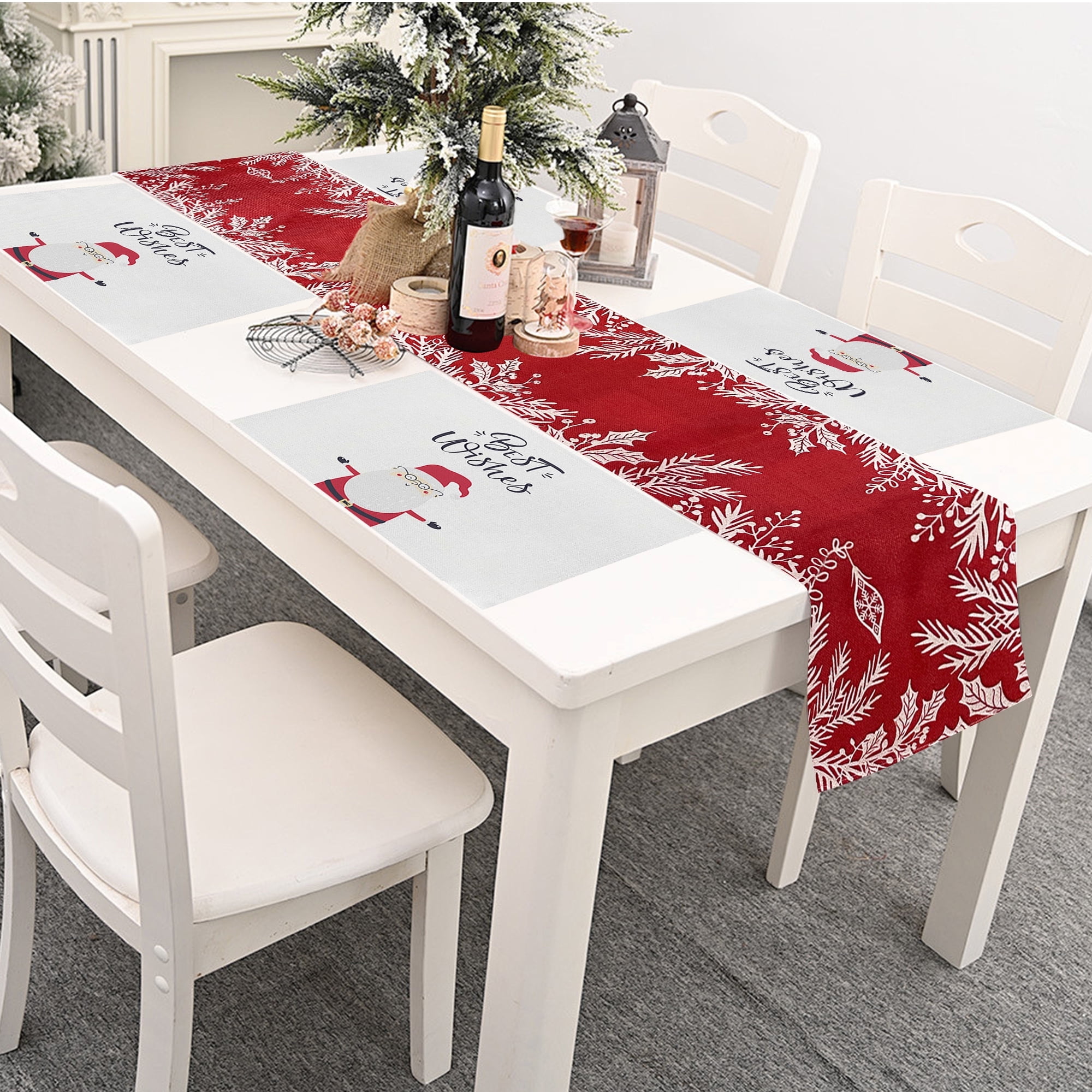 Red and White Christmas Table Runner with Placemats Set of 4 for Home ...