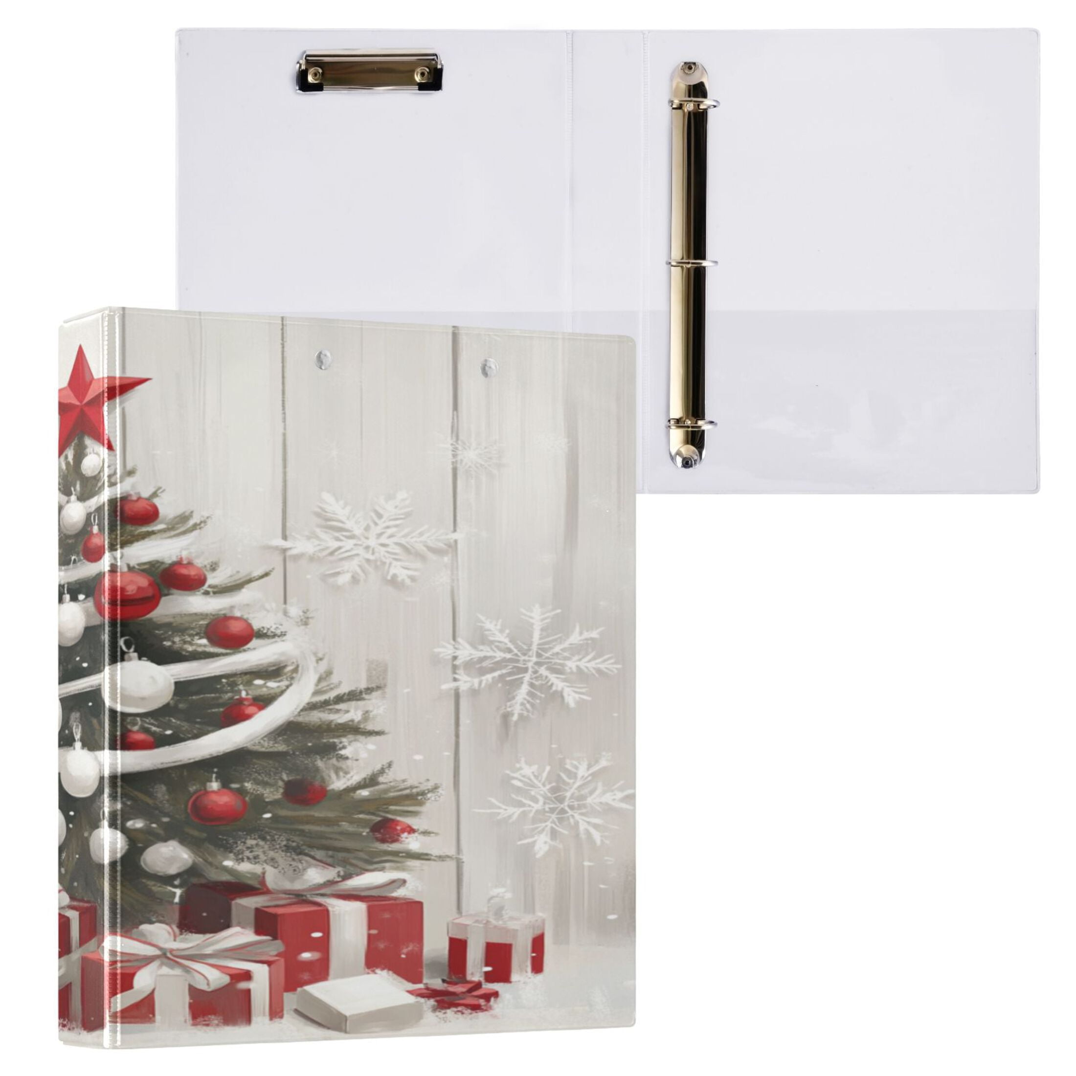 Red and White Christmas Tree3 Ring Hardcover Binders 1.5in Round Rings ...