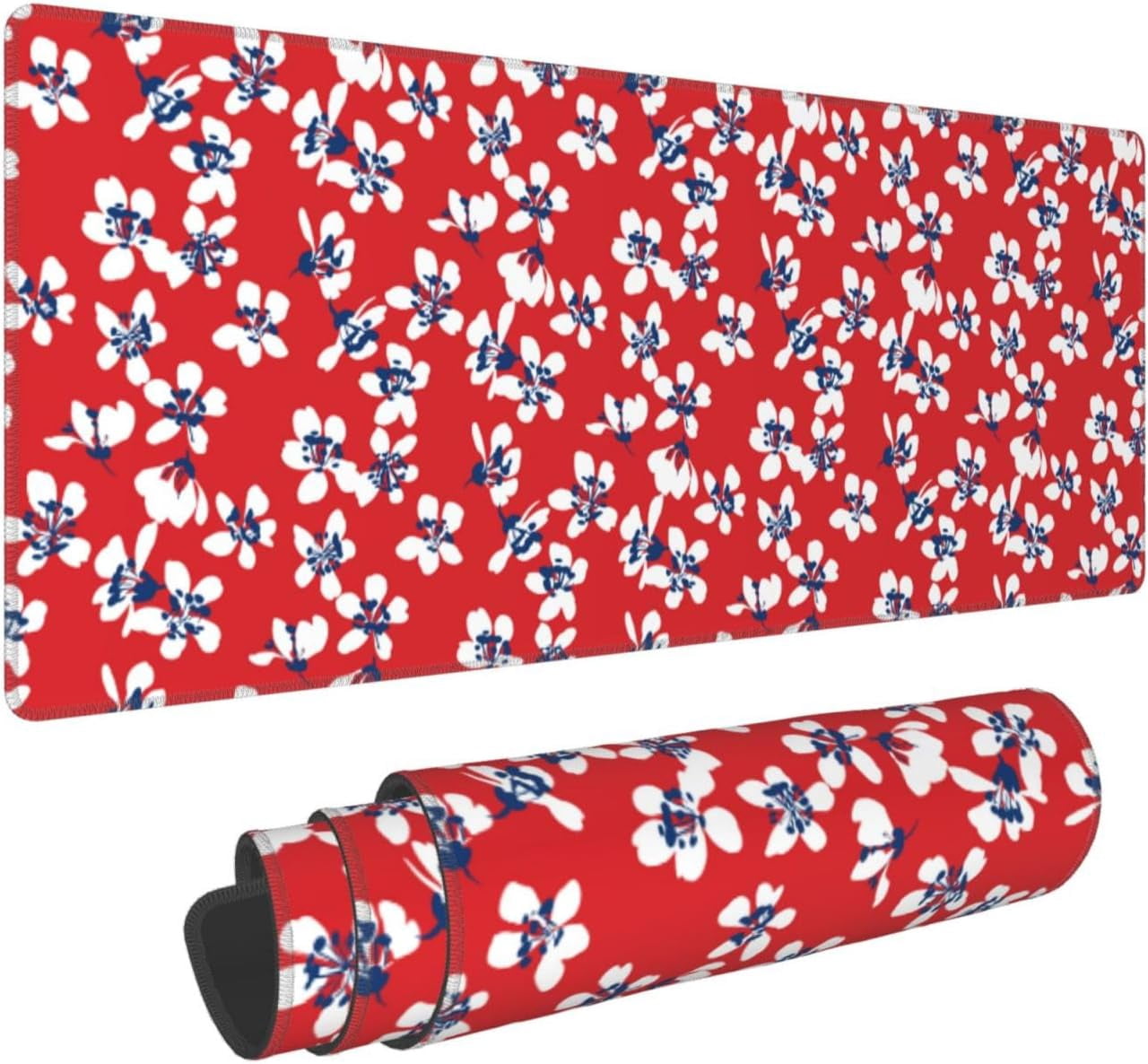 Red and White Floral Gaming Mouse Pad Extended Large Mousepad 31.5 X 11 ...