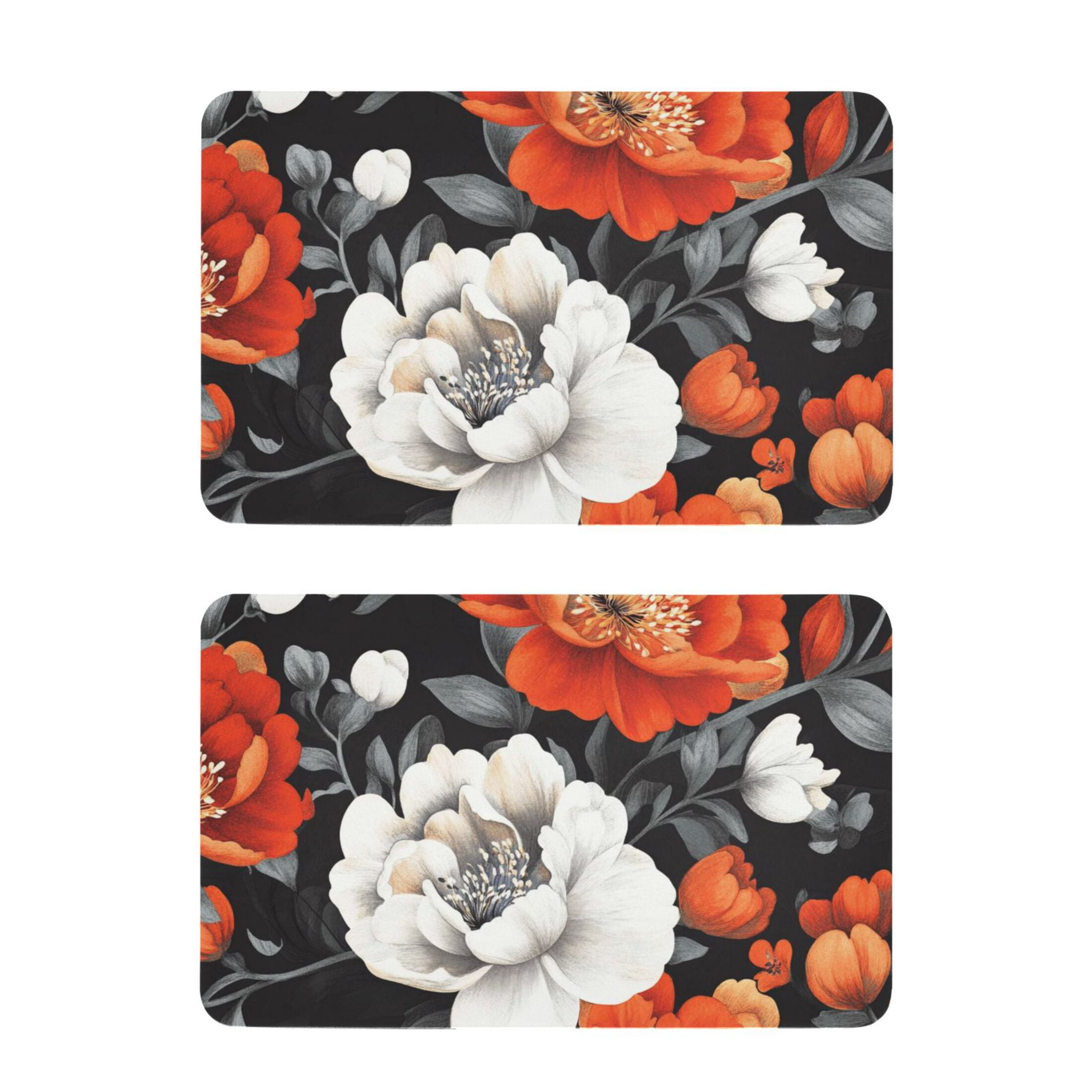 Red and White Floral on Black Fridge Magnets Square Refrigerator ...
