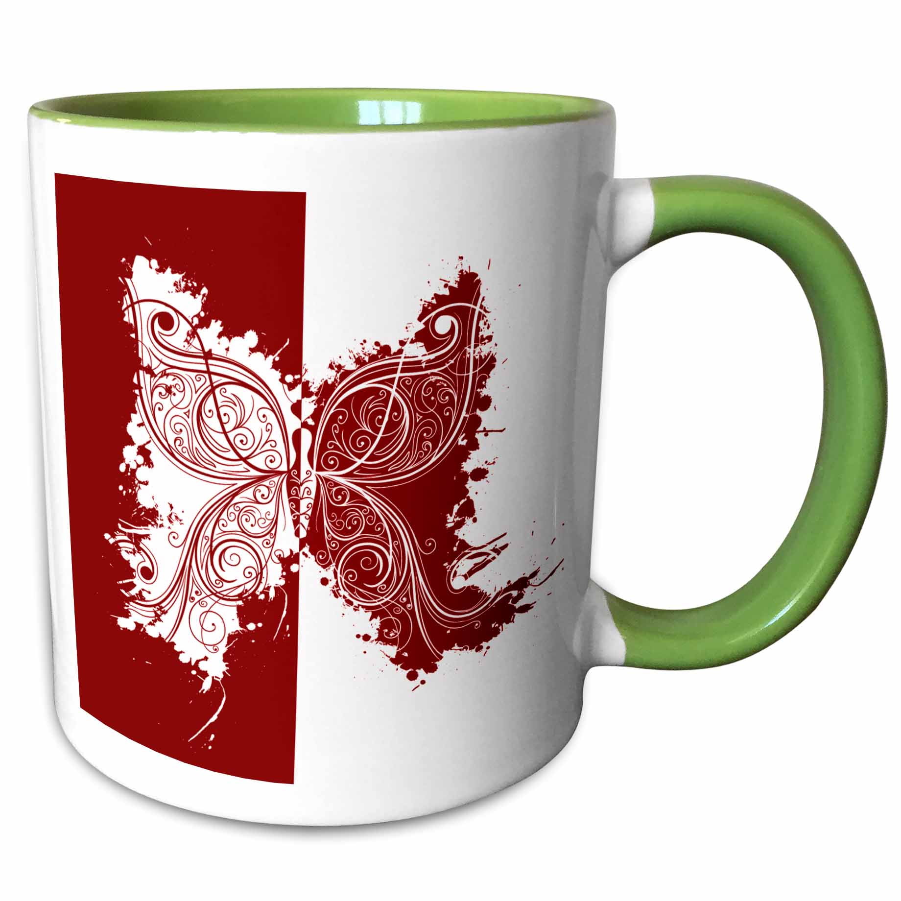 Red and White Flourish Two-Tone Butterfly 11oz Two-Tone Green Mug mug ...