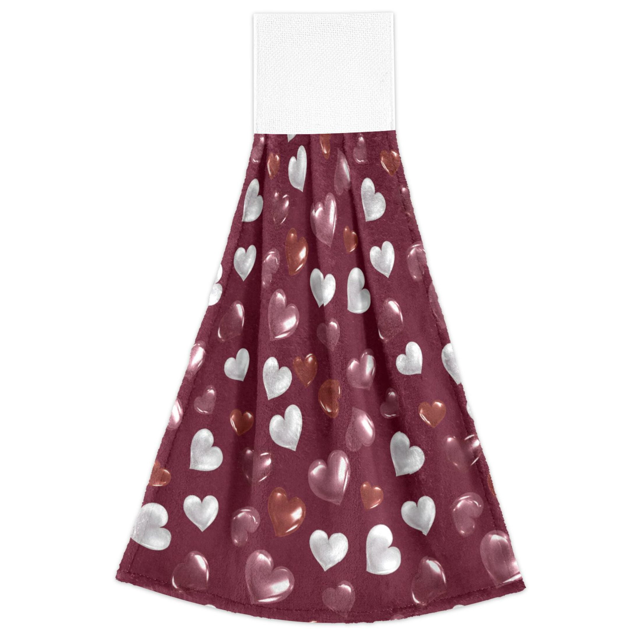 Red and White Hearts Pattern Hand Towels 2 Pack Quick Dry Velvet Soft ...