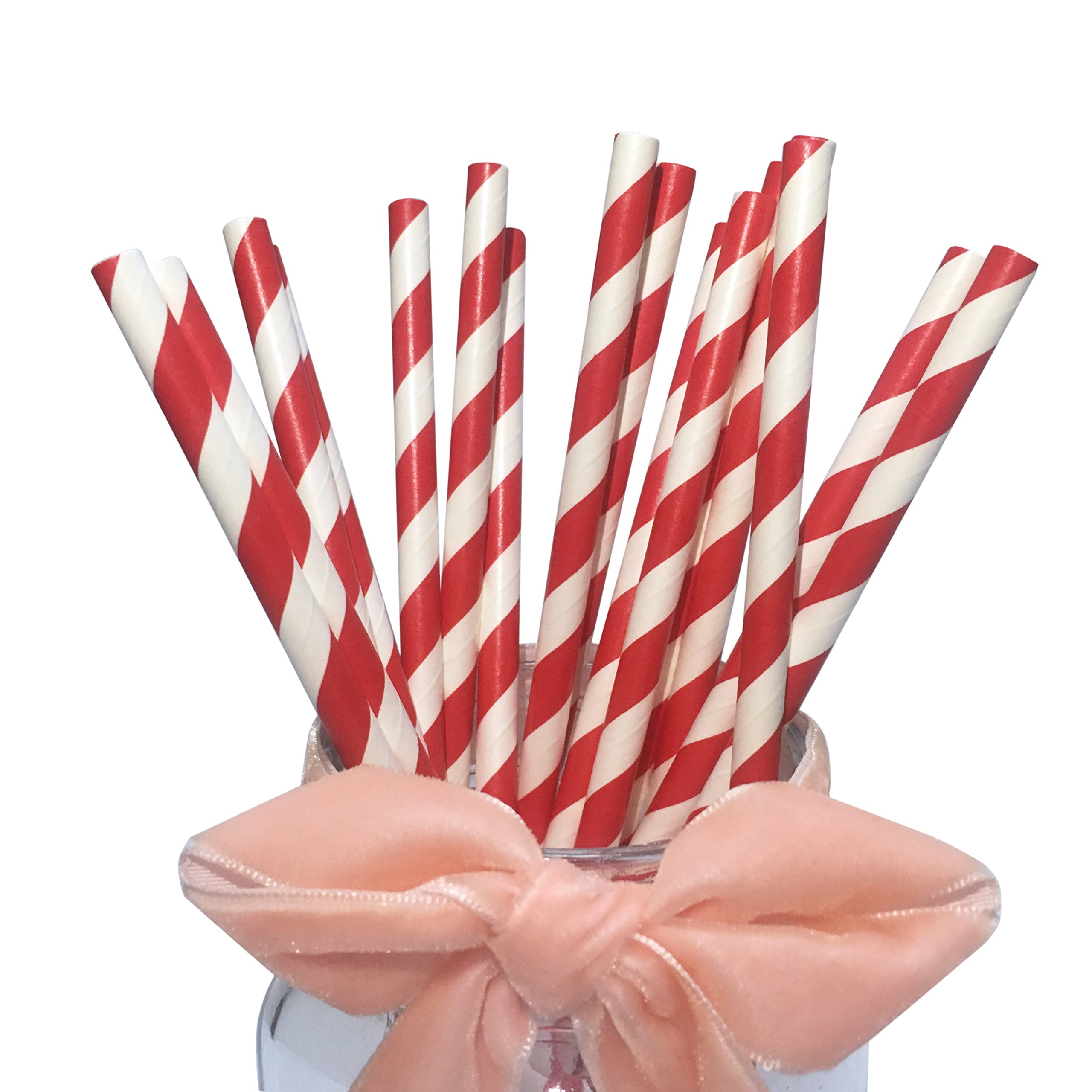 Red and White Paper Straws, Biodegradable Red Striped Drinking Straws ...