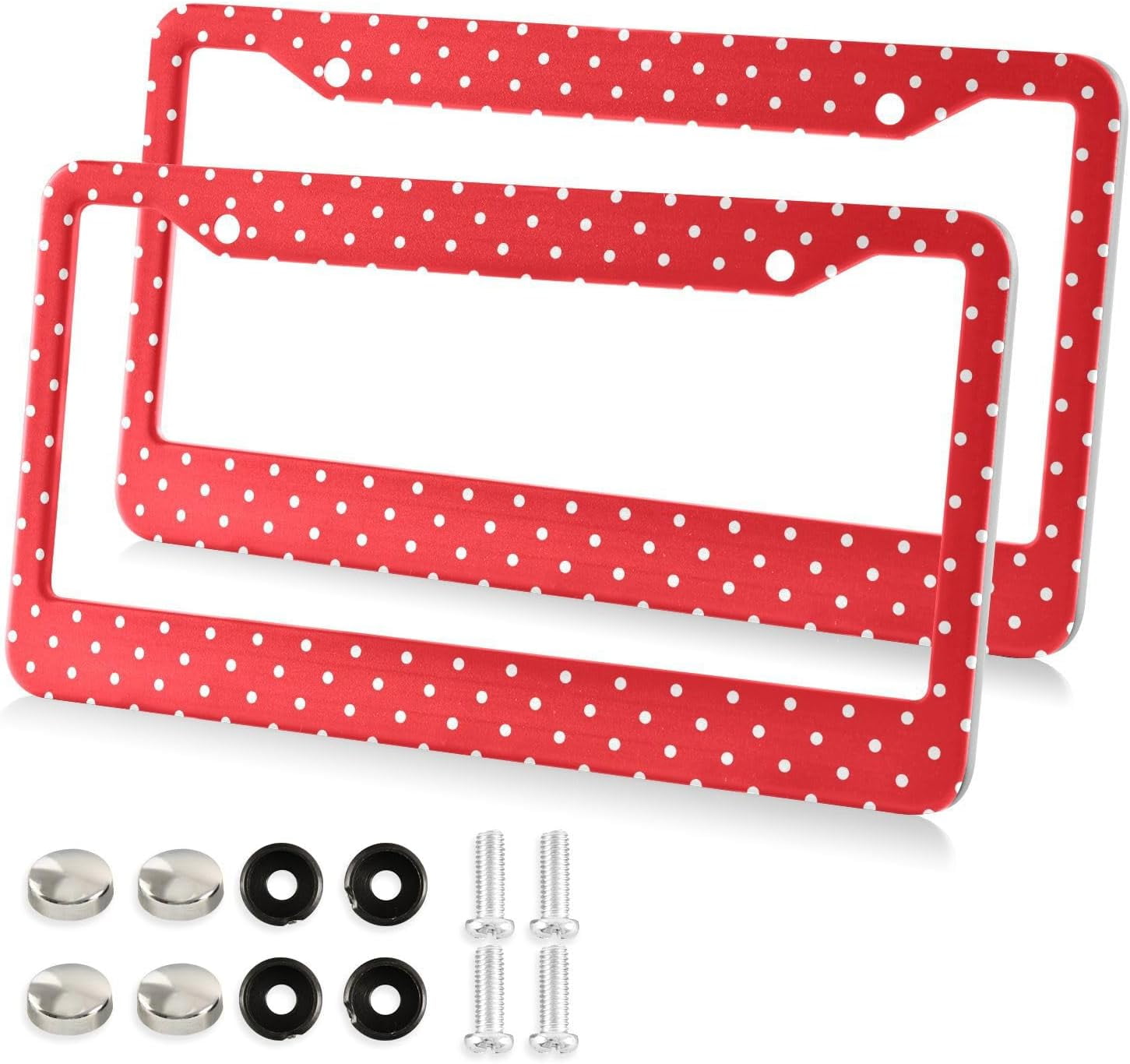Red and White Polka Dot License Plate Frame, Decorative Aluminum Car ...