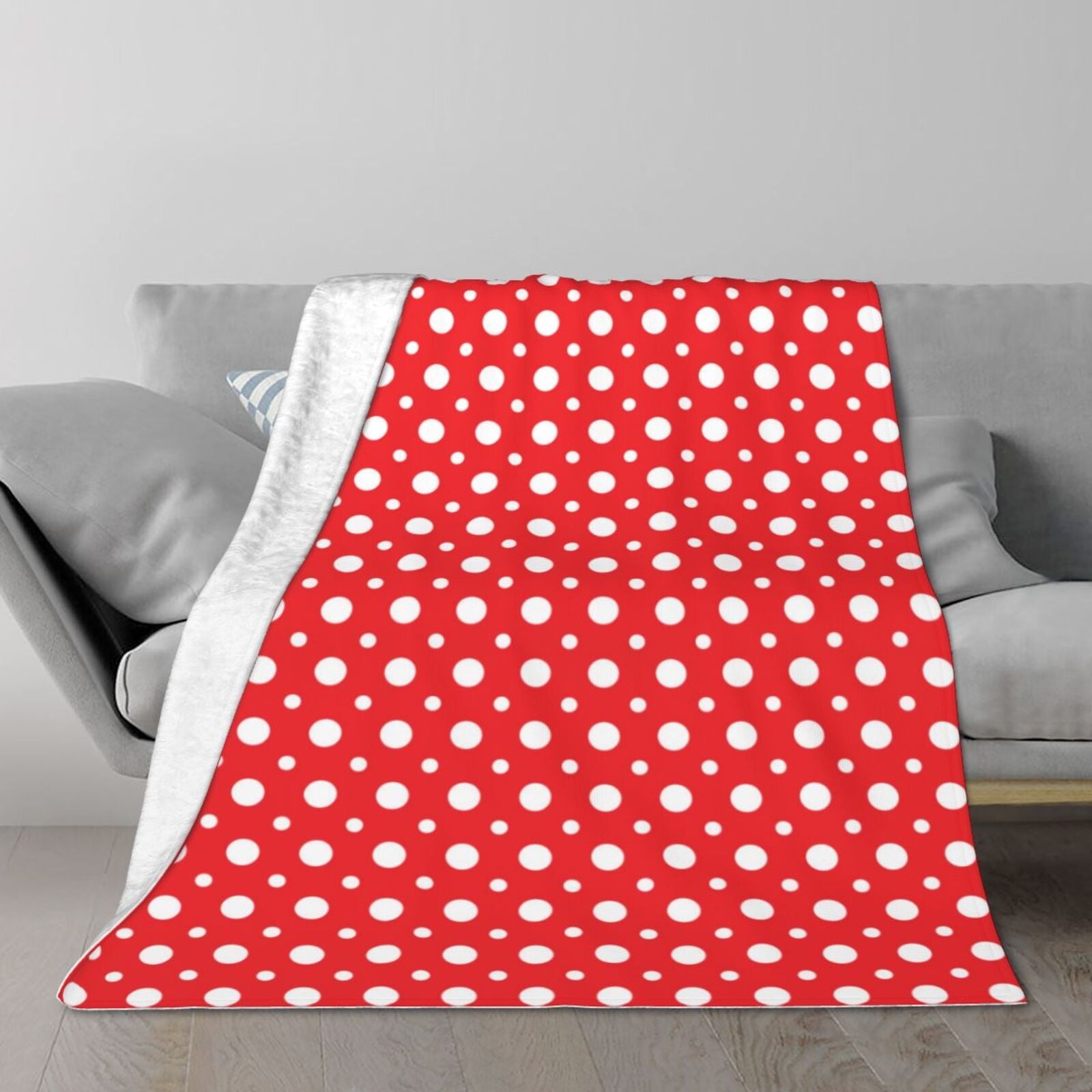 Red and White Polka Dot Pattern Throw Blanket Soft Fleece Flannel ...