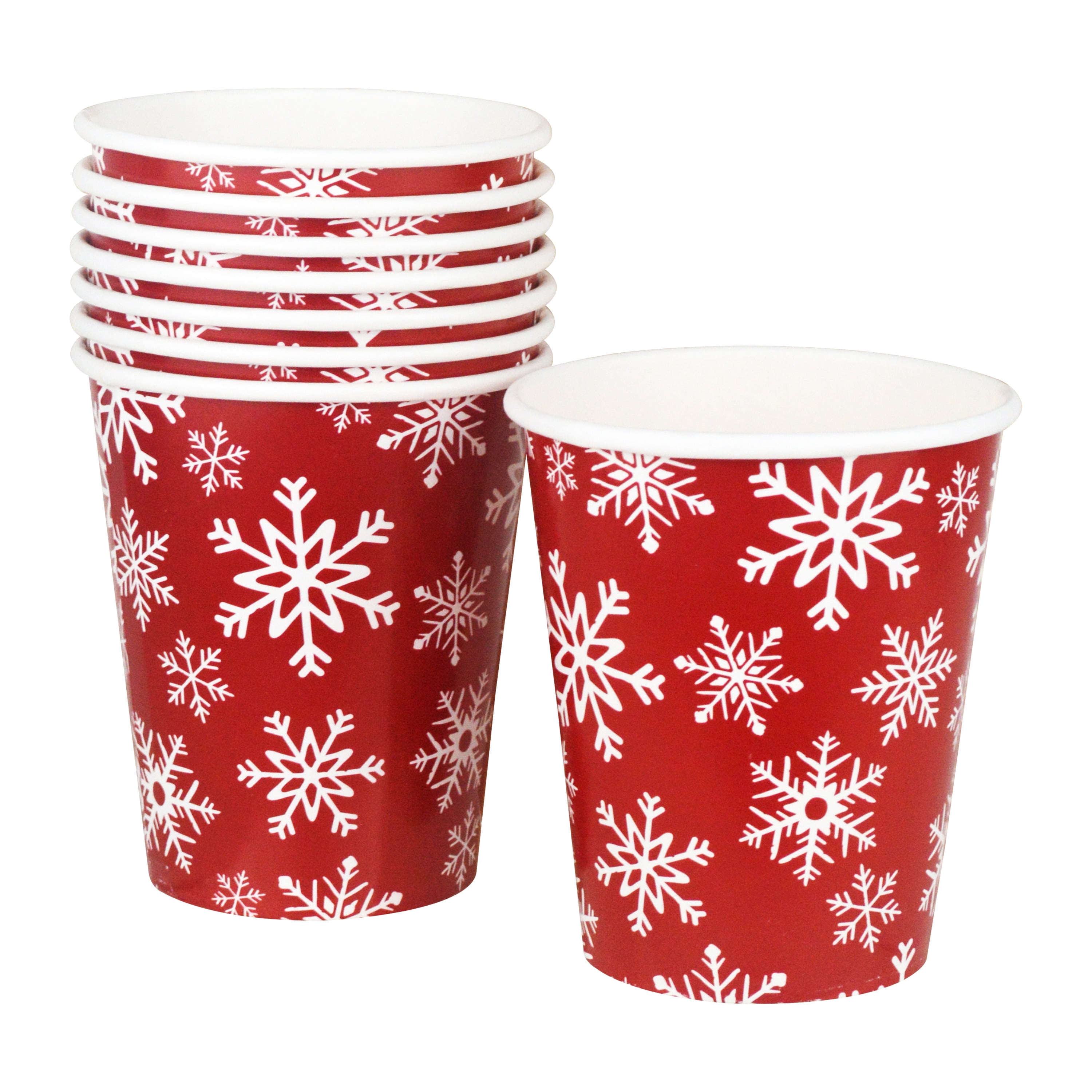 Red and White Snowflake Christmas Paper Cups, 8 Count, by Holiday Time ...