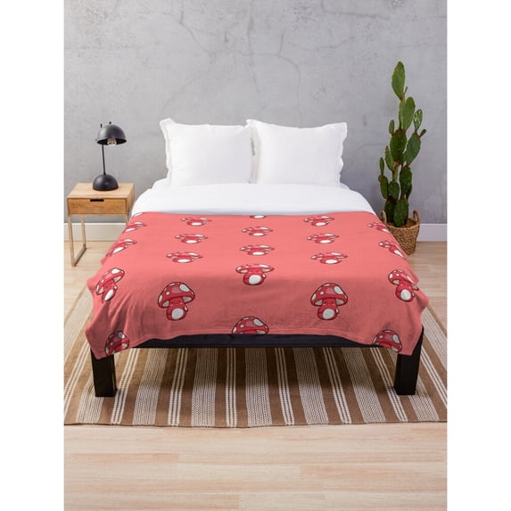 Red and White Spotted Mushroom Fleece Blanket, Polyester Fleece Fabric ...