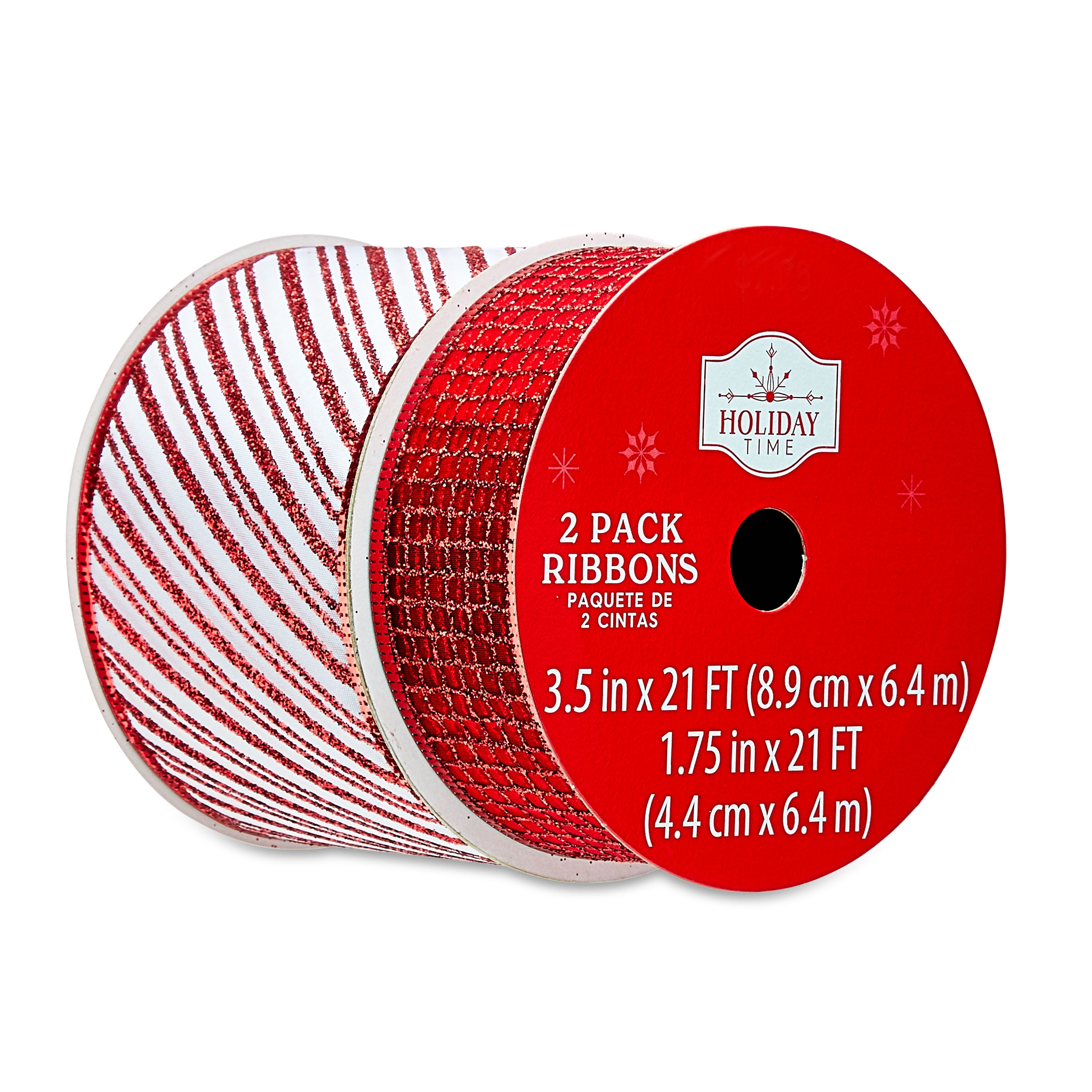 Red and White Stripe Christmas Ribbons, 21 ft, 2 Count, by Holiday Time ...