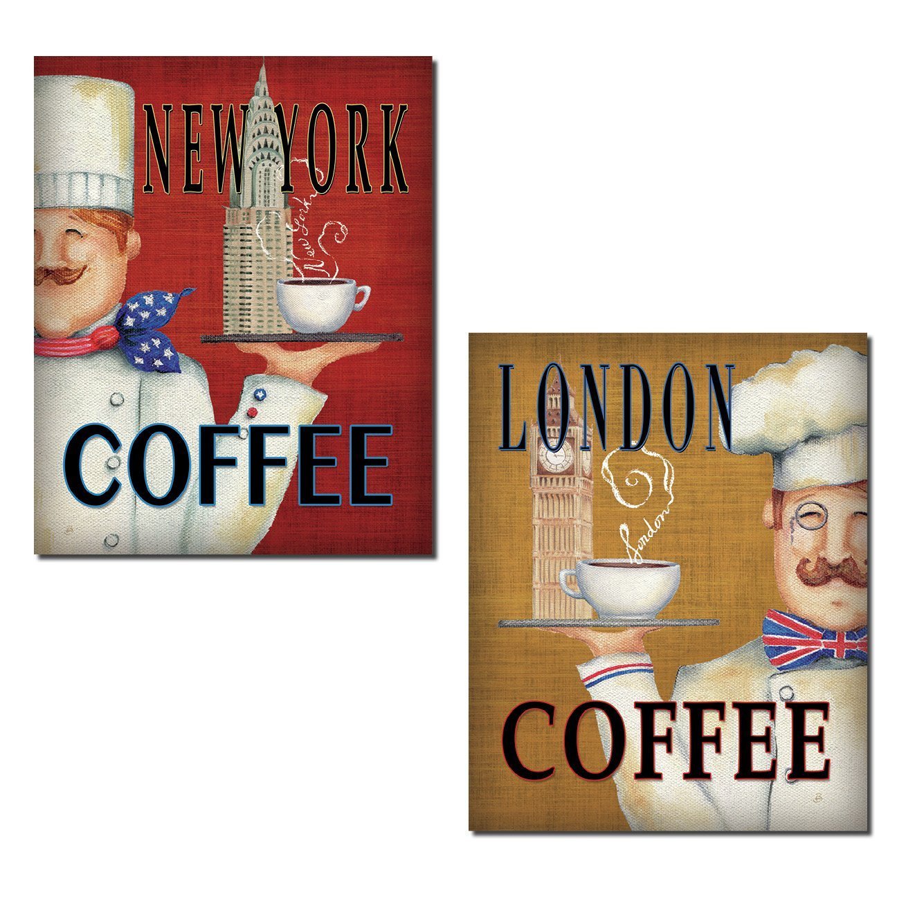 Red and Yellow London and New York Coffee Chef Set; Adult Kitchen Decor ...