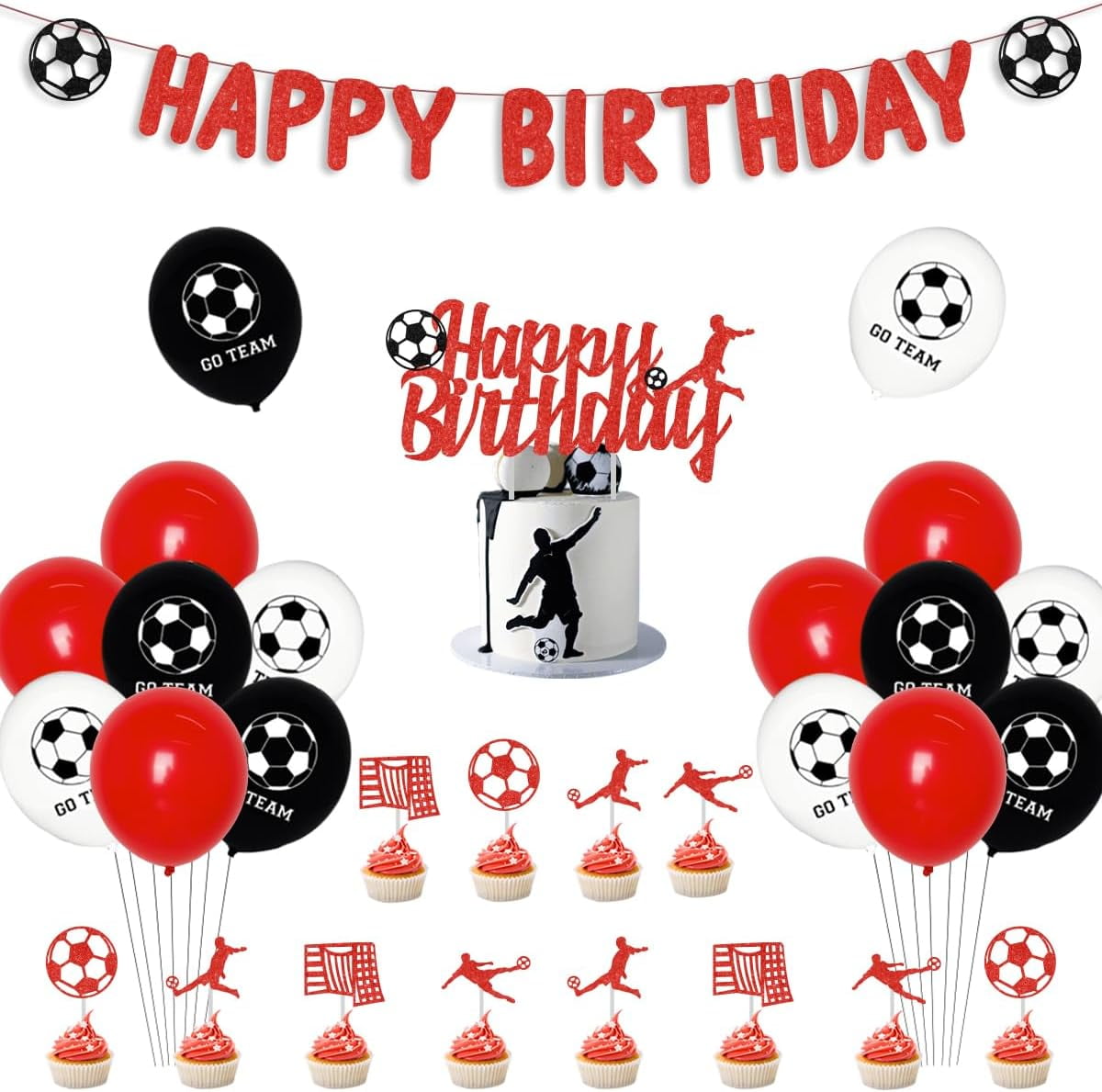 Red and white football birthday decorations - Happy Birthday banners ...