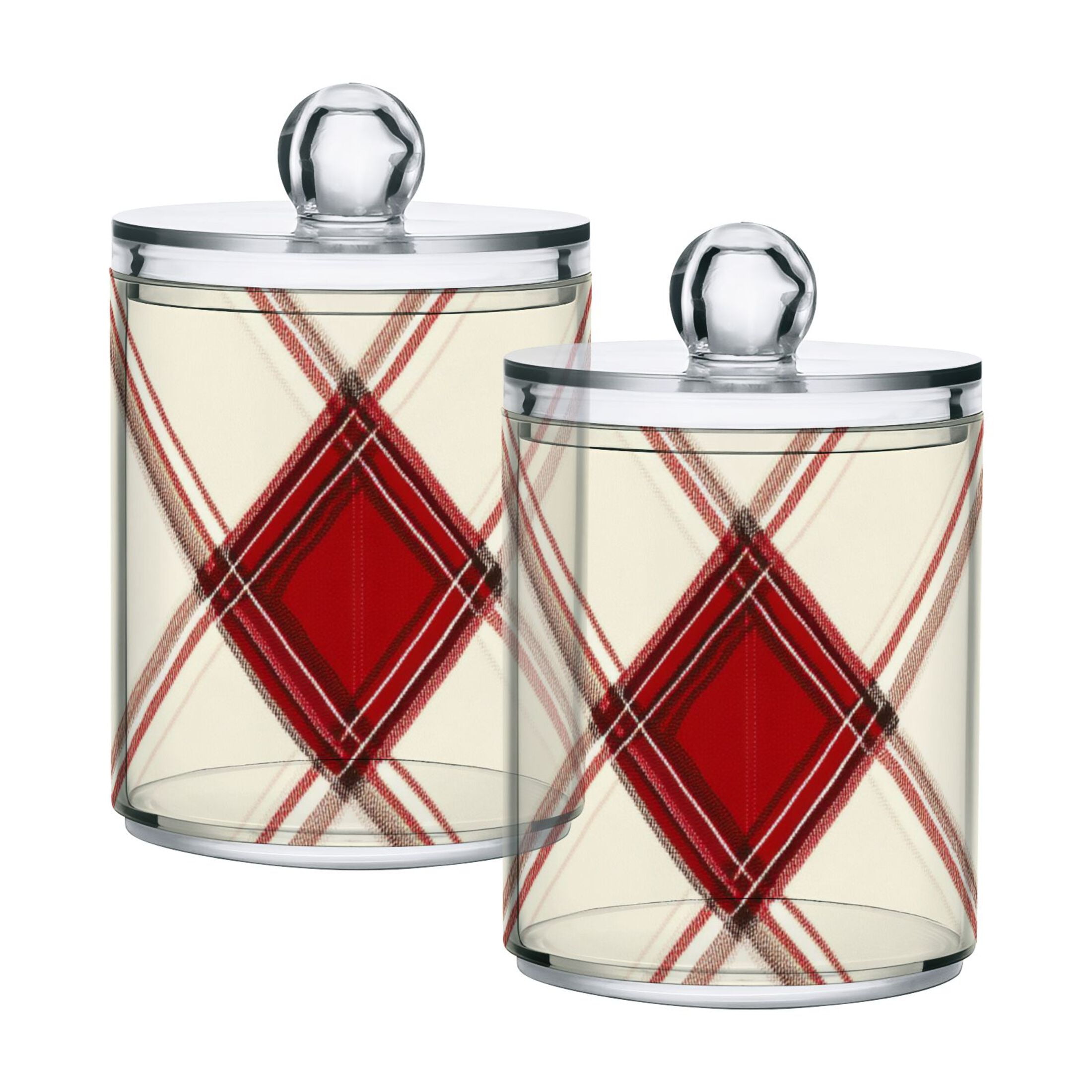 Red-beige Plaids Translucent Plastic Cans Storage Canisters with Lid ...