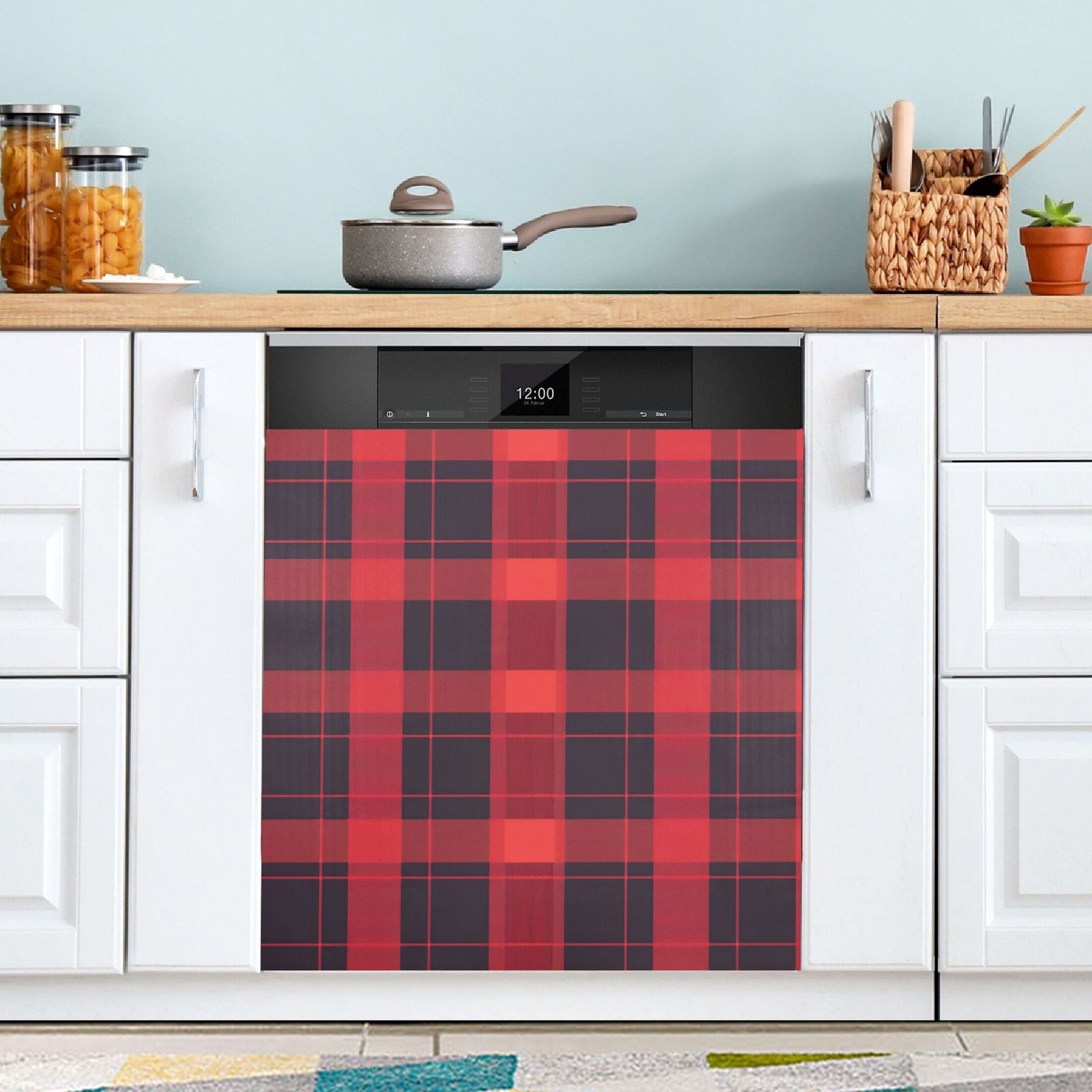 Red-black Plaid Dishwasher Magnet Refrigerator Magnetic Cover Washing ...