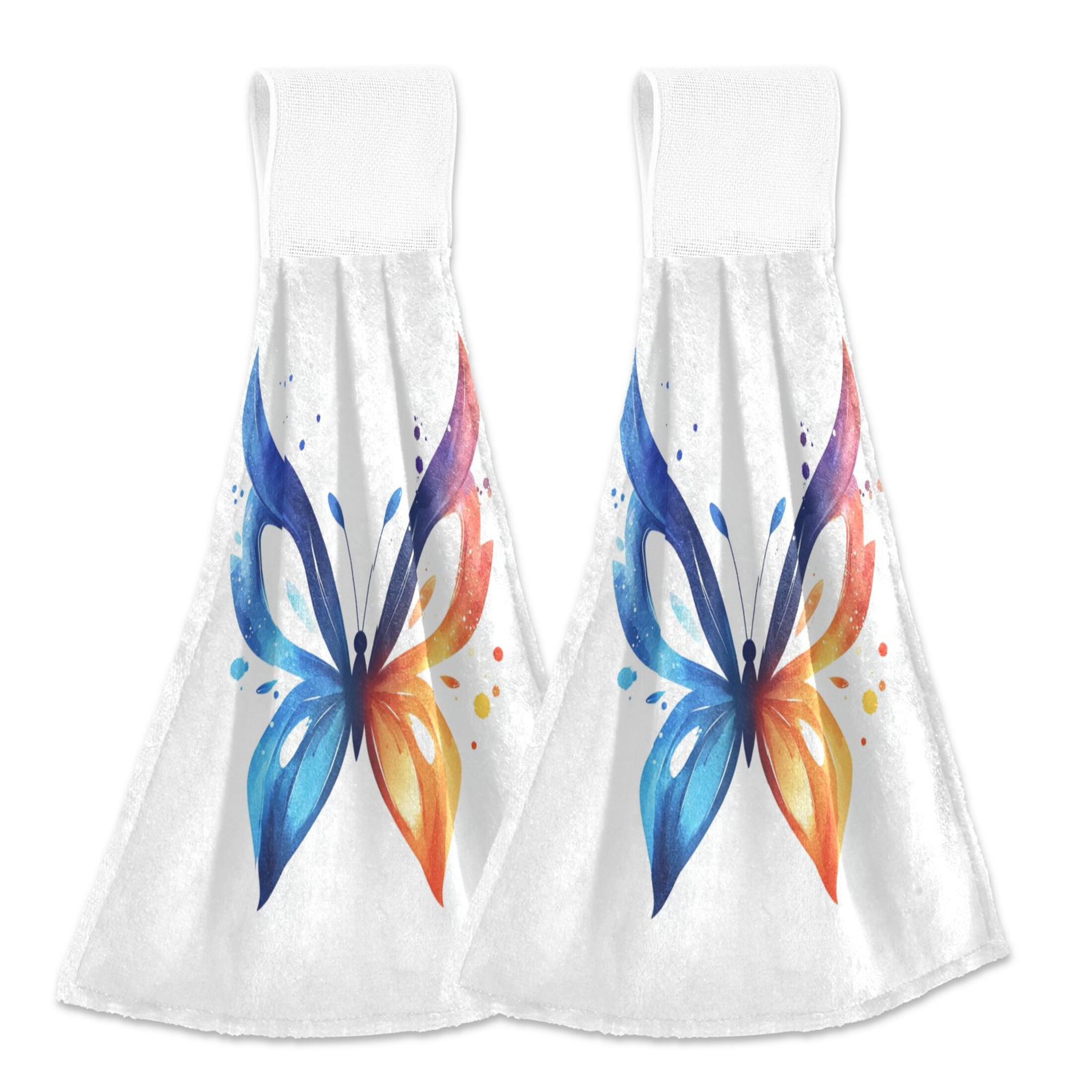 Red-blue Butterflies Hanging Towels with Loop Hand Towels Nylon ...