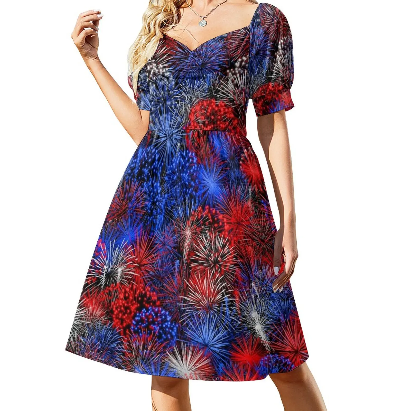 Red blue white firework Sleeveless Dress Elegant gowns Summer dresses ...