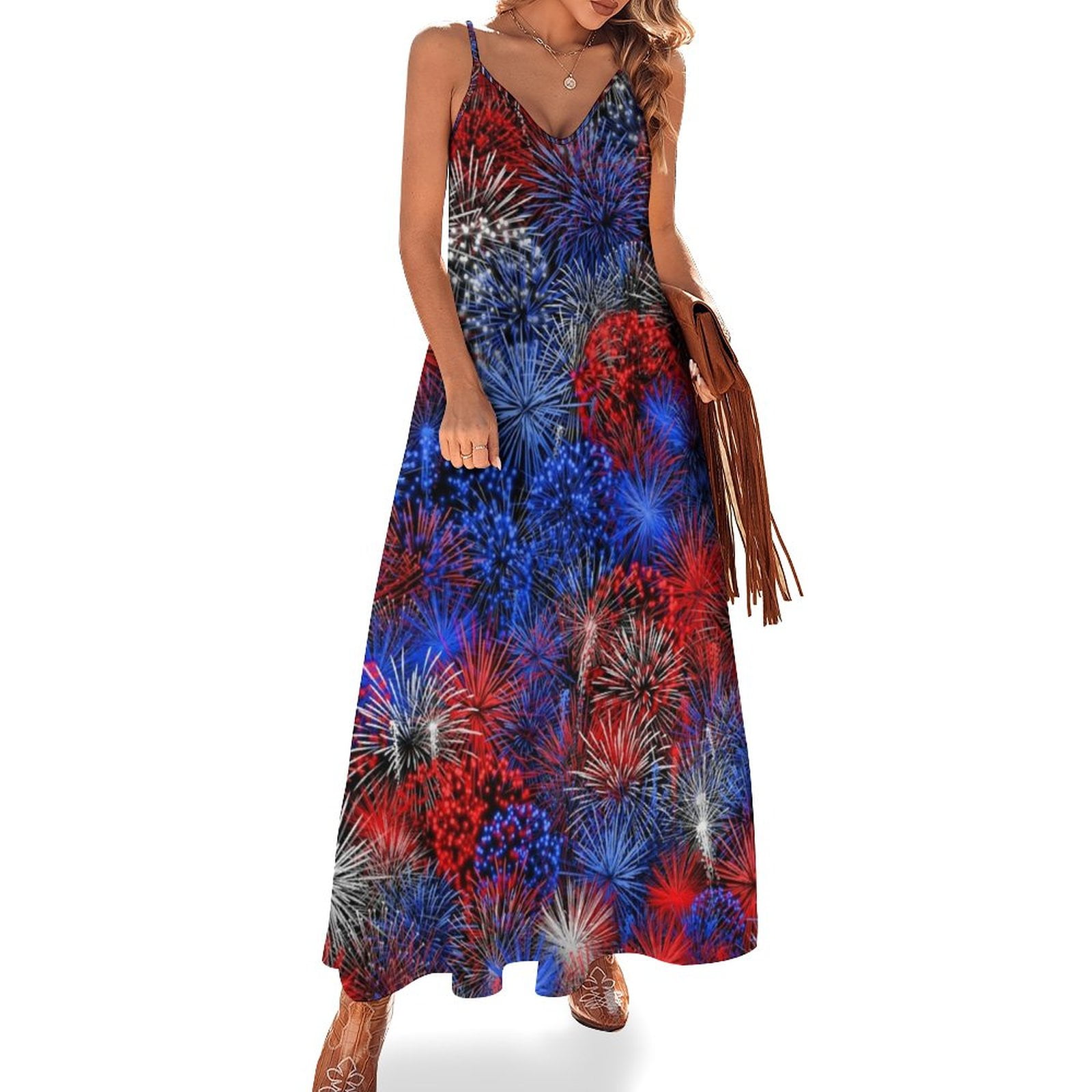 Red blue white firework Sleeveless Dress dress women summer 2024 Dress ...
