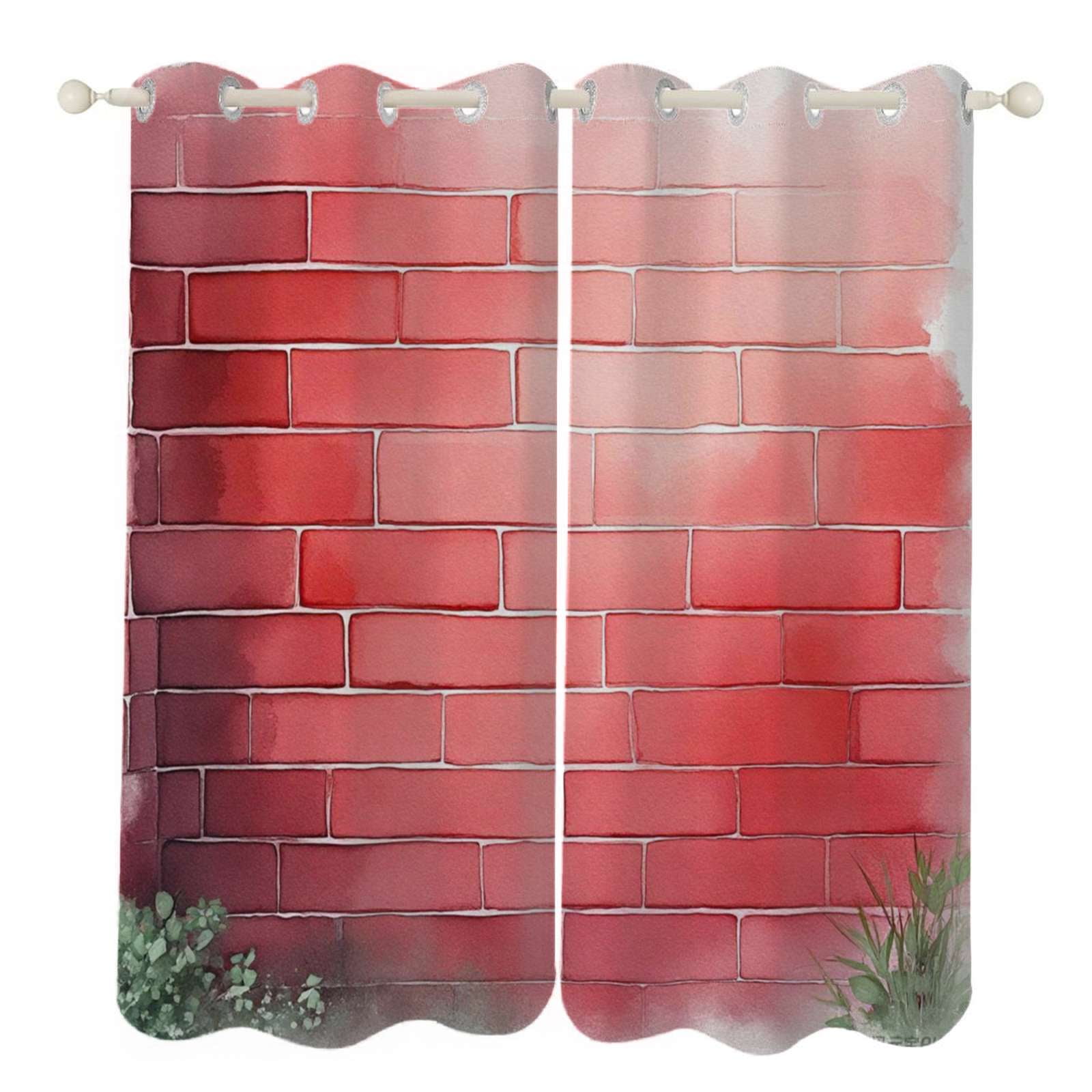 Red brick wall Grass Sunshade Curtains Home Bedroom Living Room Dining ...