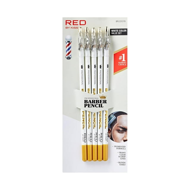 Red by Kiss 5PCS Barber Pencil White Color with Built-in Sharpener Edge Hairline Razor Trace ...