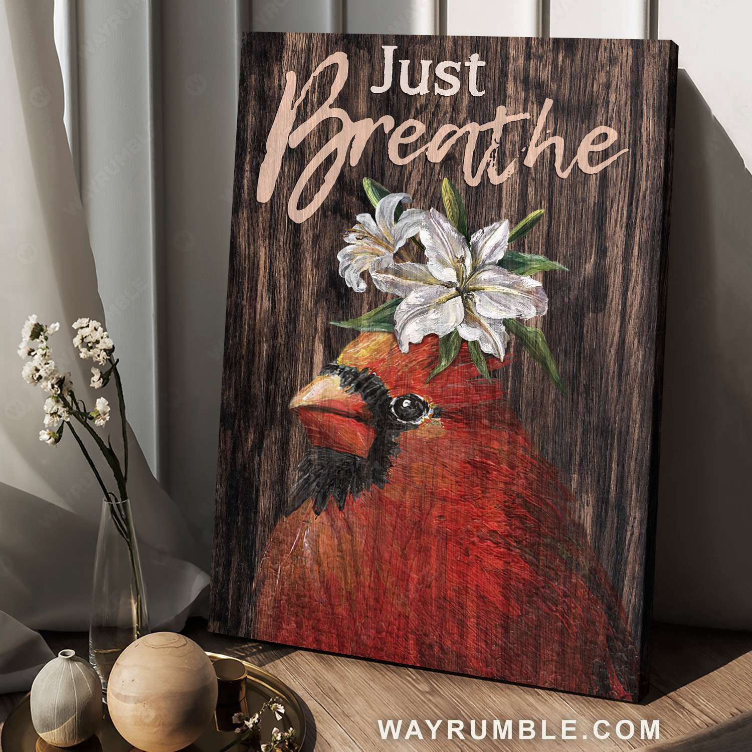 Red cardinal, Lily flower, Just breathe - Jesus Portrait poster Prints ...