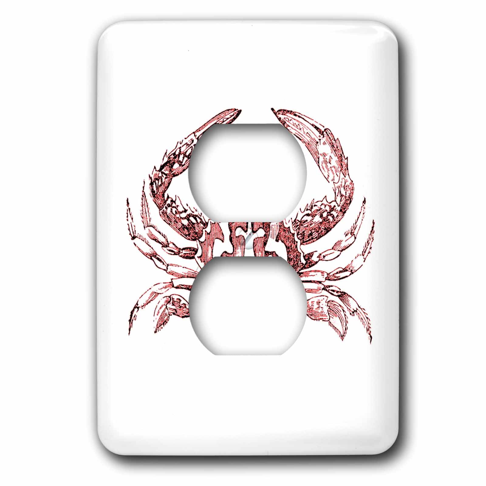 Red crab drawing - nautical beach sea ocean theme vintage art 2 plug outlet cover lsp-164894-6 ...