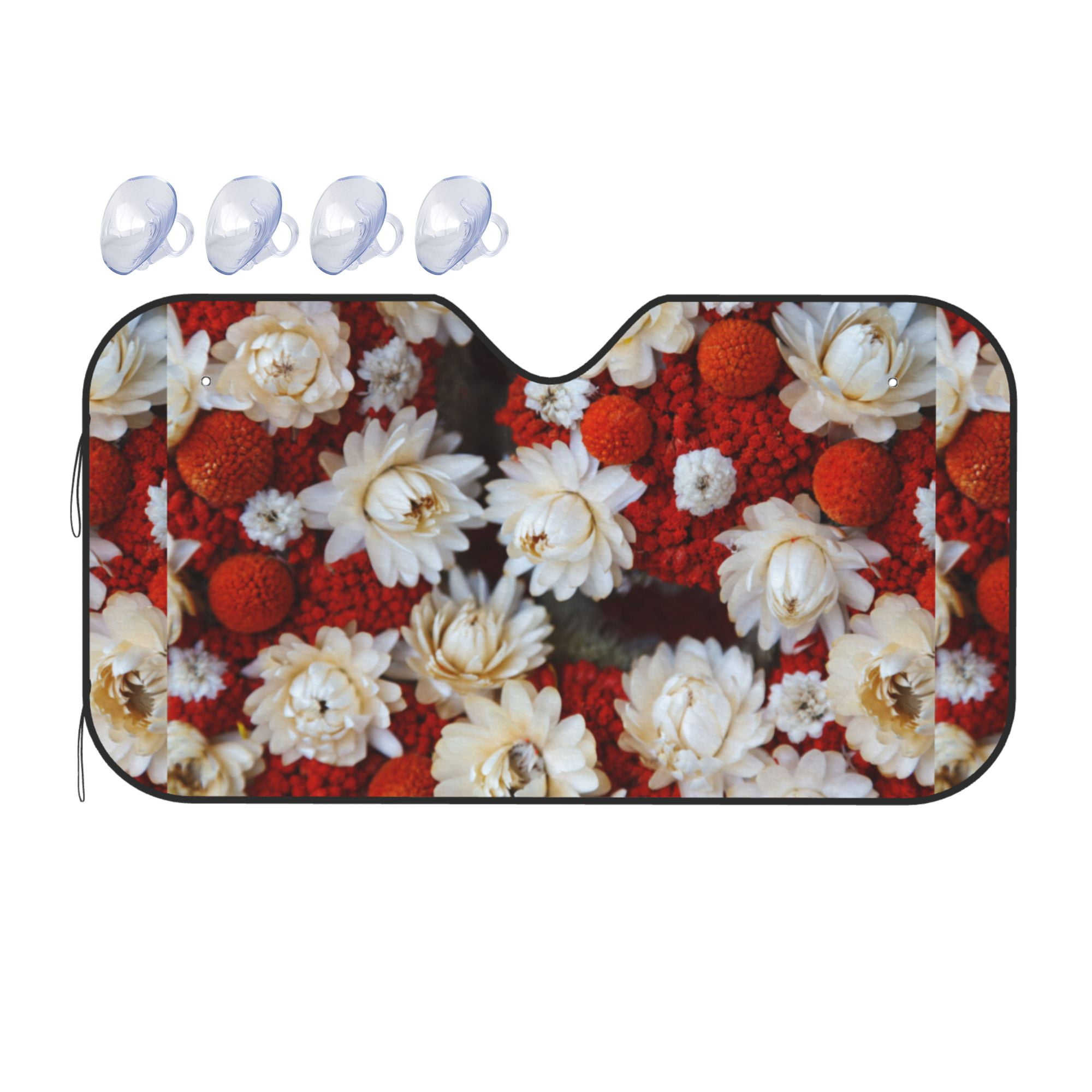 Red flower background 1-Piece Car Front Window Sunshade-Foldable for ...