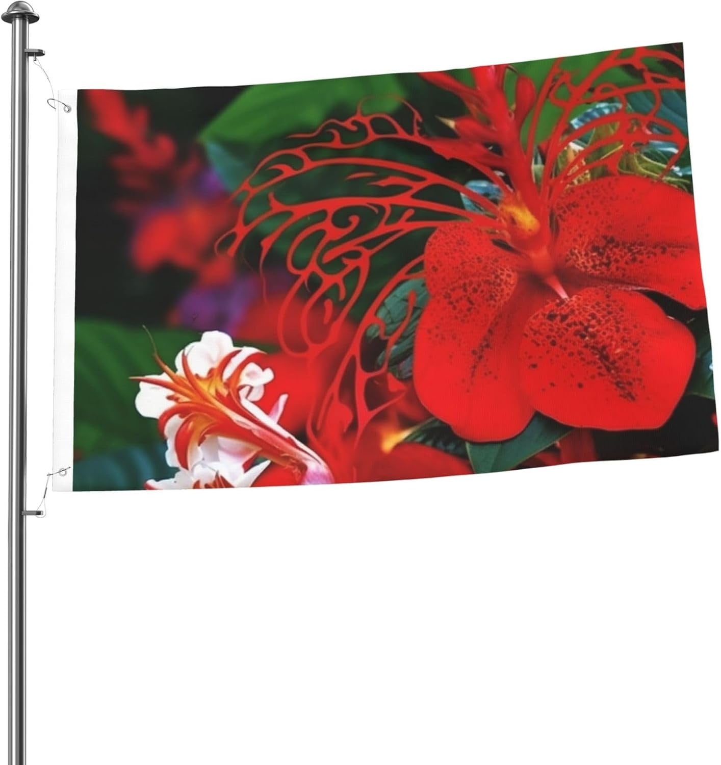 Red flowers tropical Garden Flags Holiday Banner with Brass Grommets ...