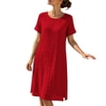 Red for Women Summer Fall Short Sleeve Boat Neck Midi Brunch Slit Plain ...