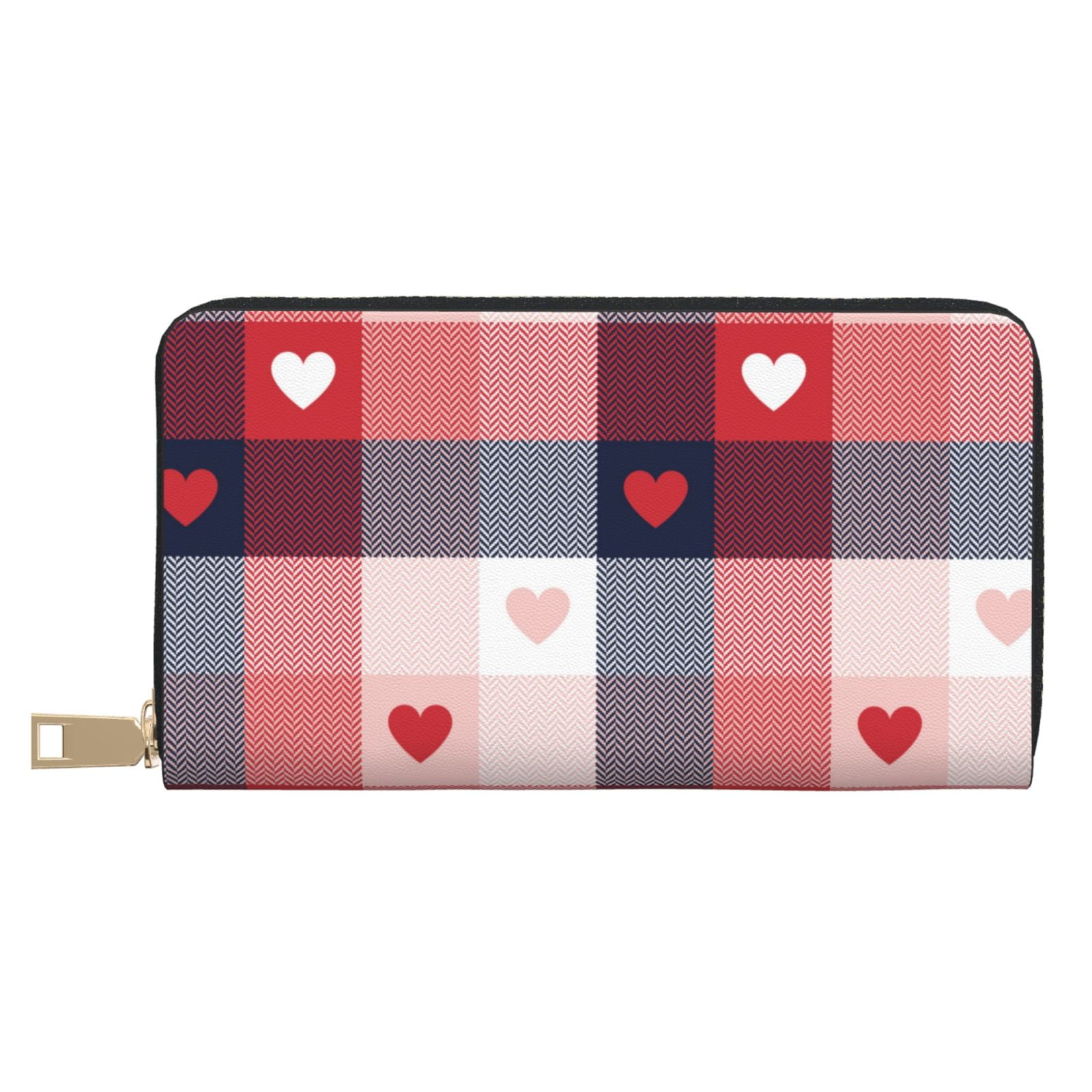 Red heart plaid A Wallet Women, Leather Bifold Multi Card Wallet, Women ...