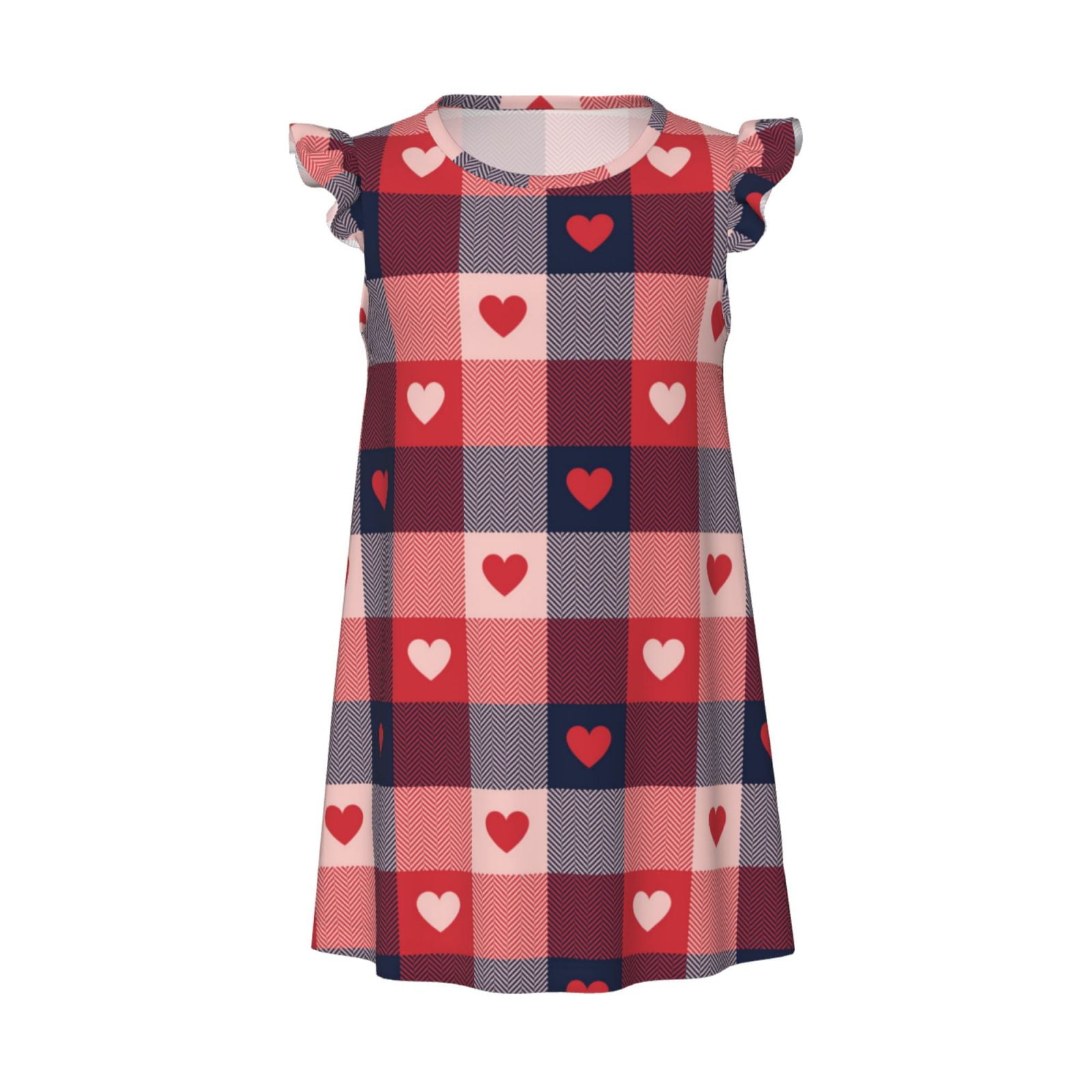 Red heart plaid Girls Nightgown, Flutter Short Sleeves Night Dress ...