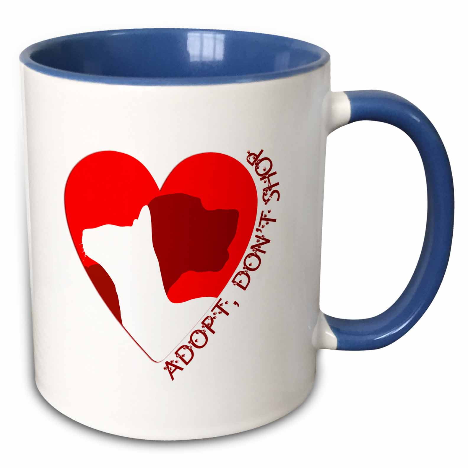 Red heart, silhouettes of a cat and a dog. Adopt, do not shop 15oz Two ...