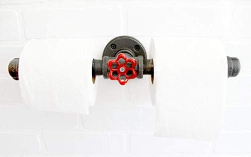 Red knob Industrial Pipe Double Roll Toilet Paper Holder, Toilet Roll ...