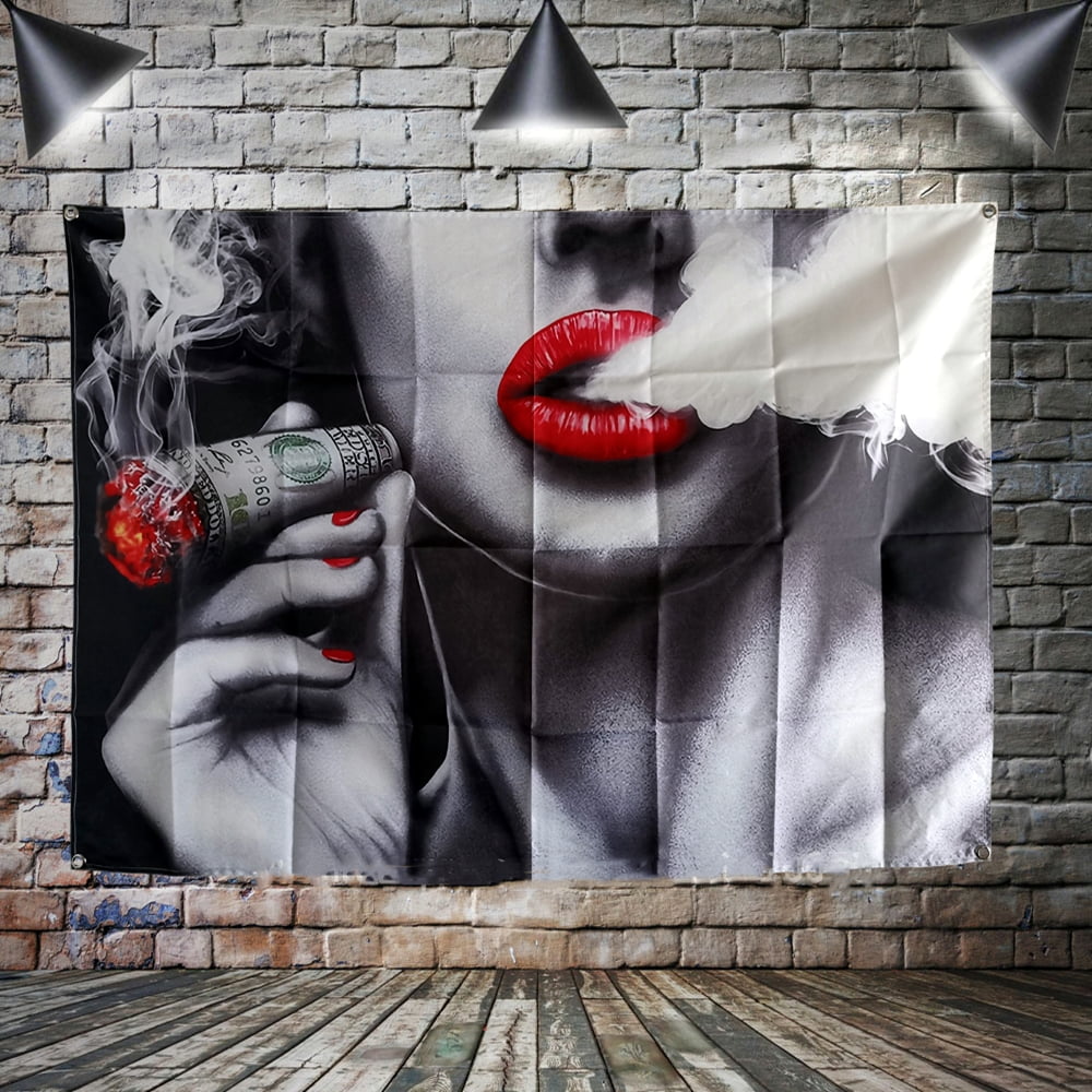 Red lips smoking girl tattoo Art Posters and Prints Wall Chart Tapestry ...