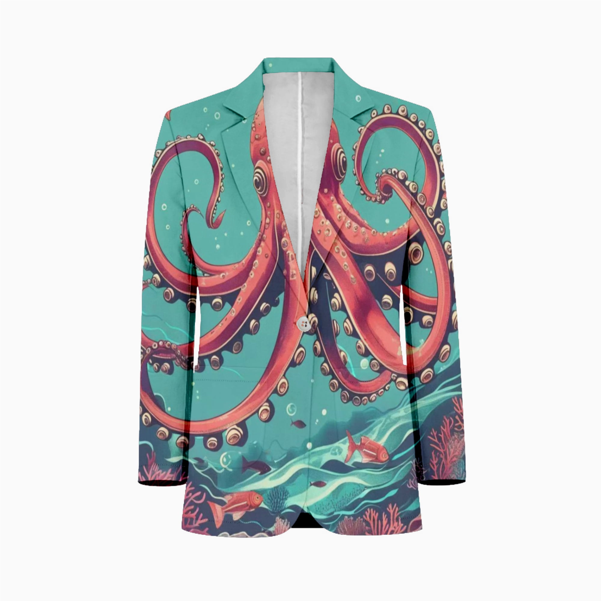 Red octopus underwater Mens Suits Shawl Collar Slim Fit Suit Mens Groom ...