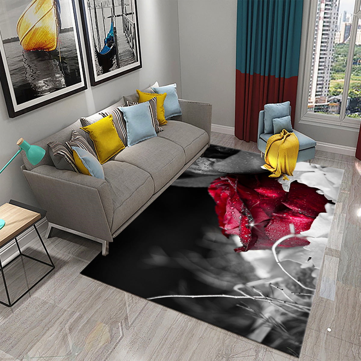 Red pink rose flower decorative carpet bedroom living Study restaurant ...