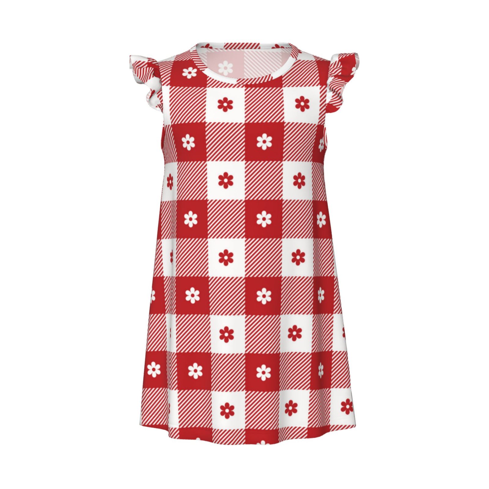 Red plaid daisy Girls Nightgown, Flutter Short Sleeves Night Dress ...
