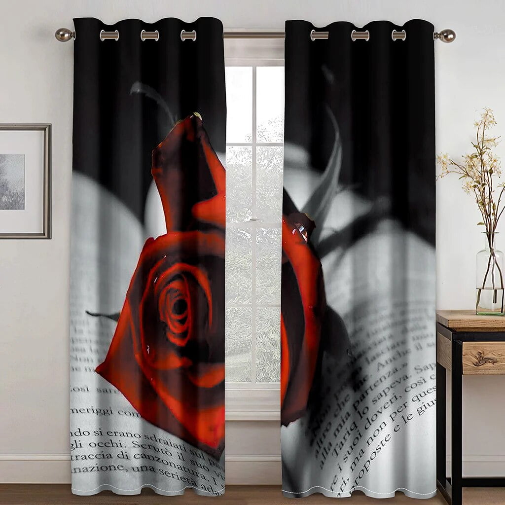 Red rose flower 3d printing curtains floral decorative curtains ...